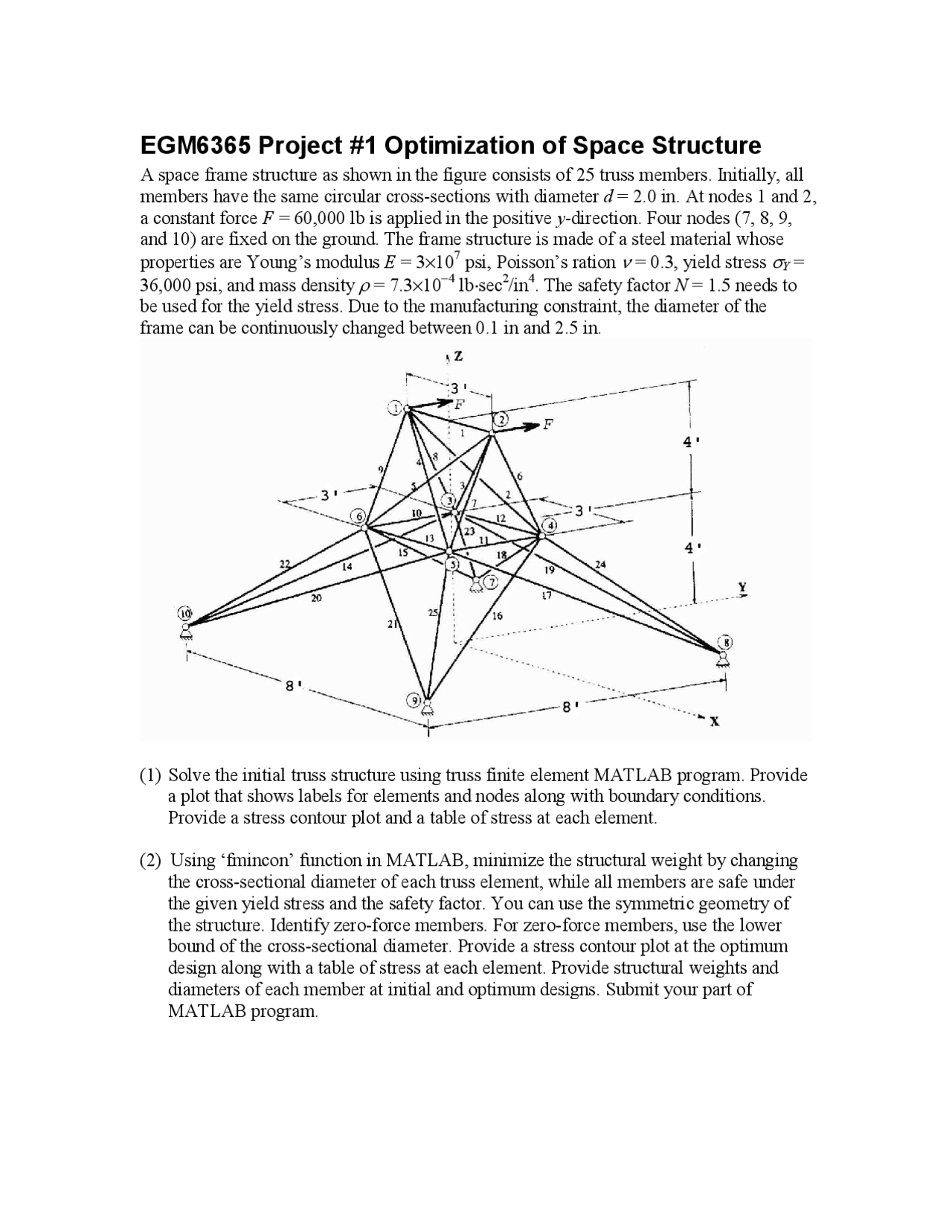 Optimization Of Space Structure Project Egm 6365 Docsity