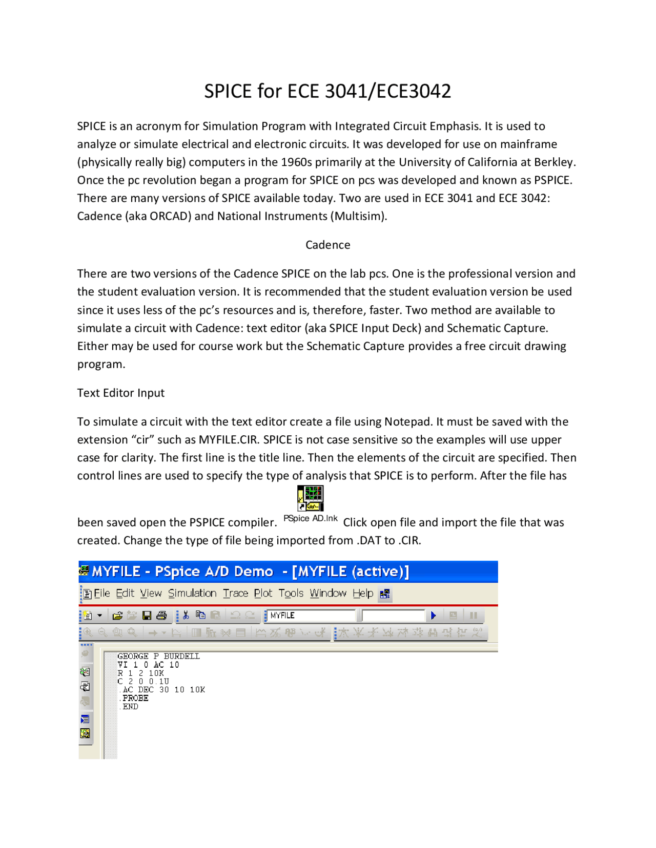 Lecture Notes On Spice For Ece Instrument And Circuits Lab Ece 3041 Docsity