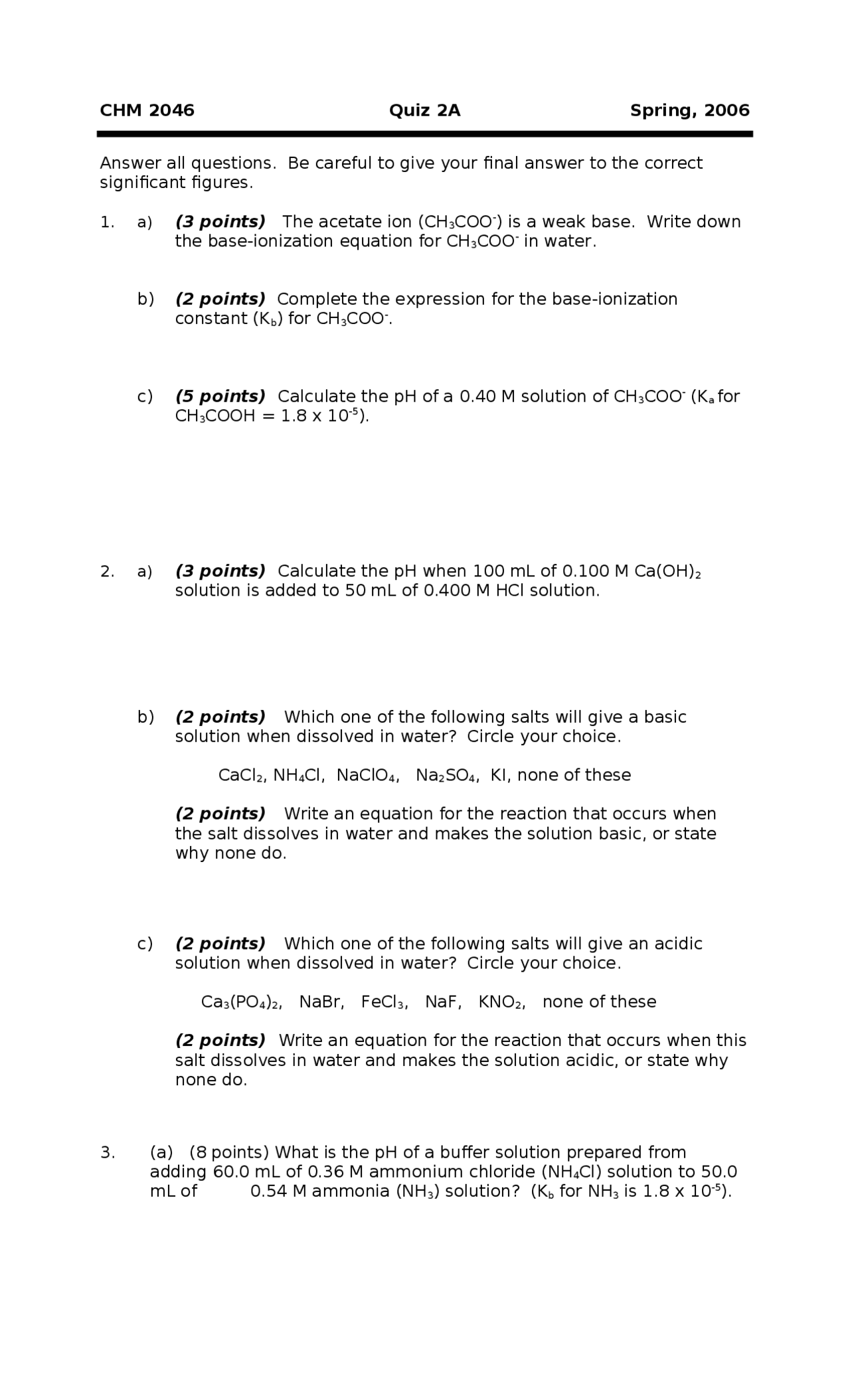 Solution For Quiz 2 General Chemistry And Qualitative Analysis Chm