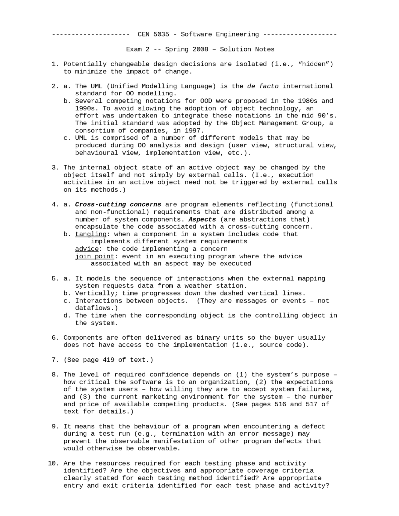 Exam 2 Questions With Solutions Software Engineering Cen 5035 Docsity