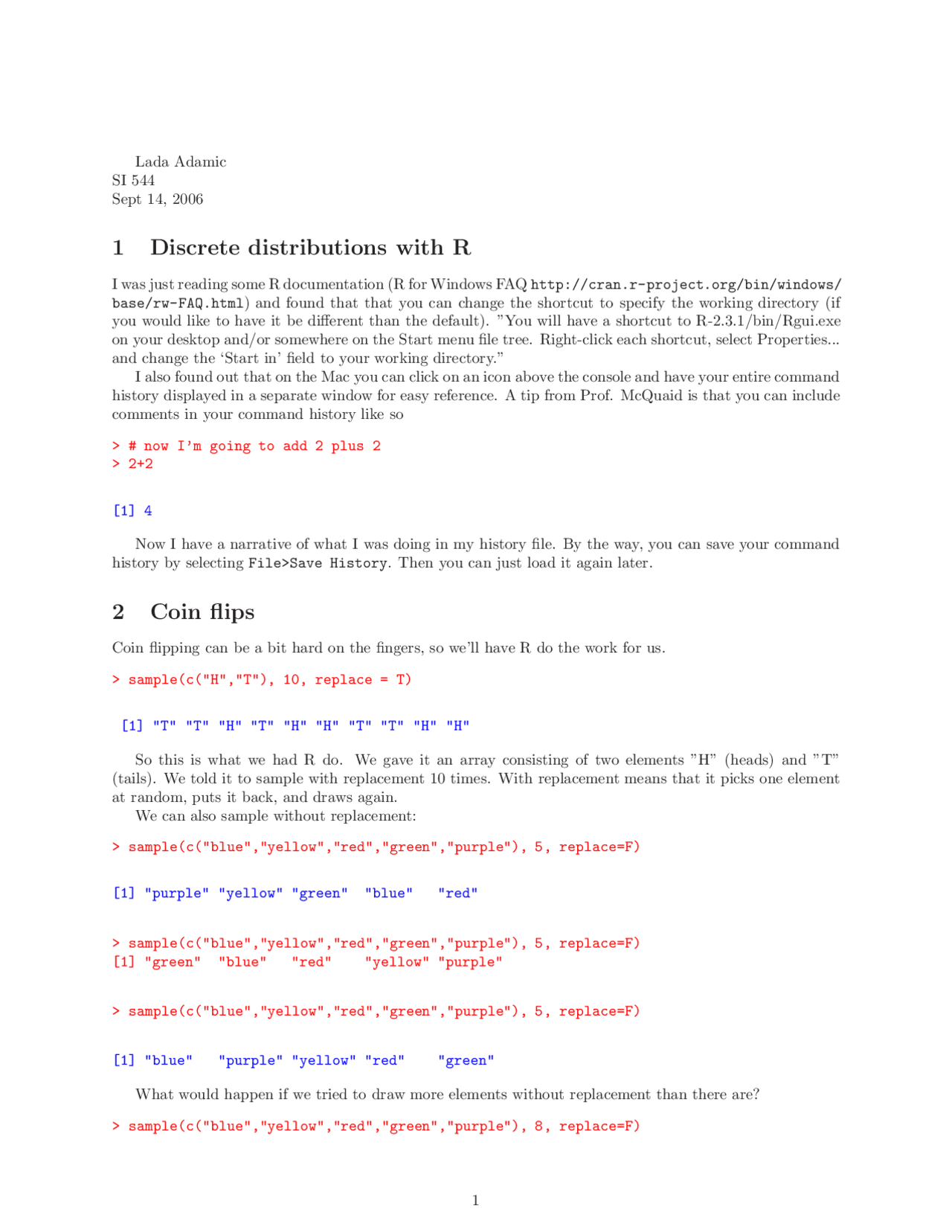 Introduction to Statistics and Analysis - Discrete Distributions with R | SI 544 - Docsity