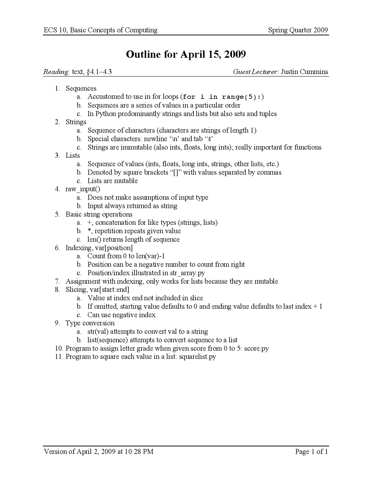 Basic Concepts Of Computing Outlines Ecs 010 Docsity