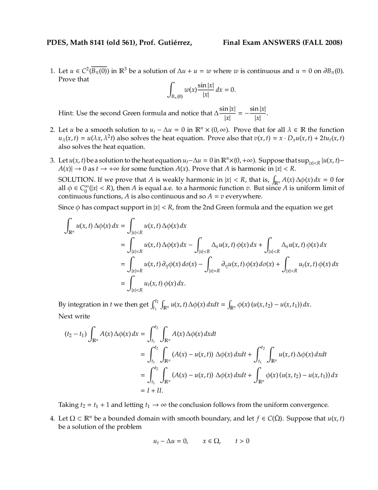7 Question With Answer Of Partial Differential Equations Final Exam