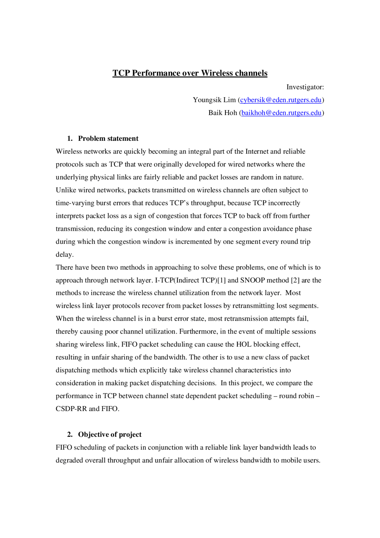 TCP Performance Over Wireless Channels - Education and Computer | 300 350 - Docsity