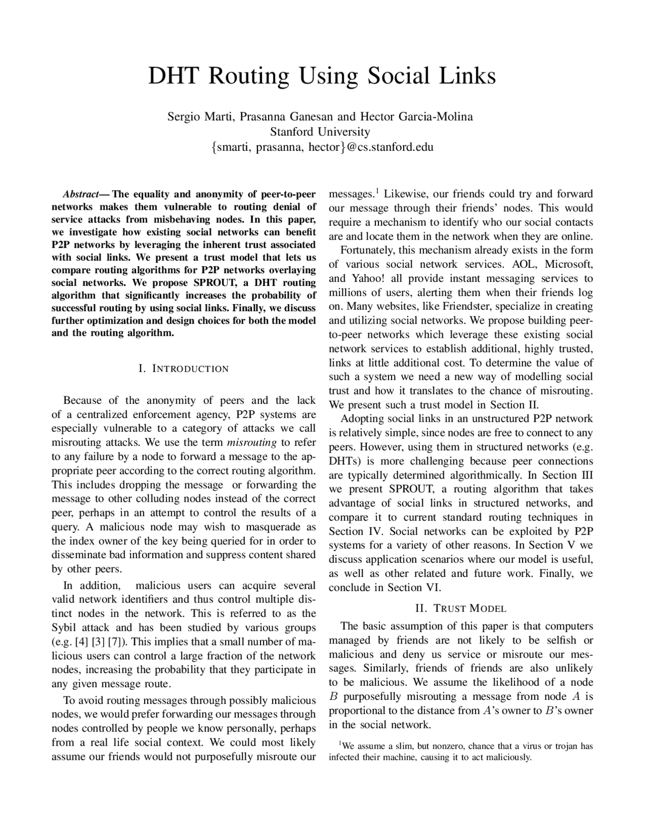 Dht Routing Using Social Links Lecture Notes 000 000 Papers