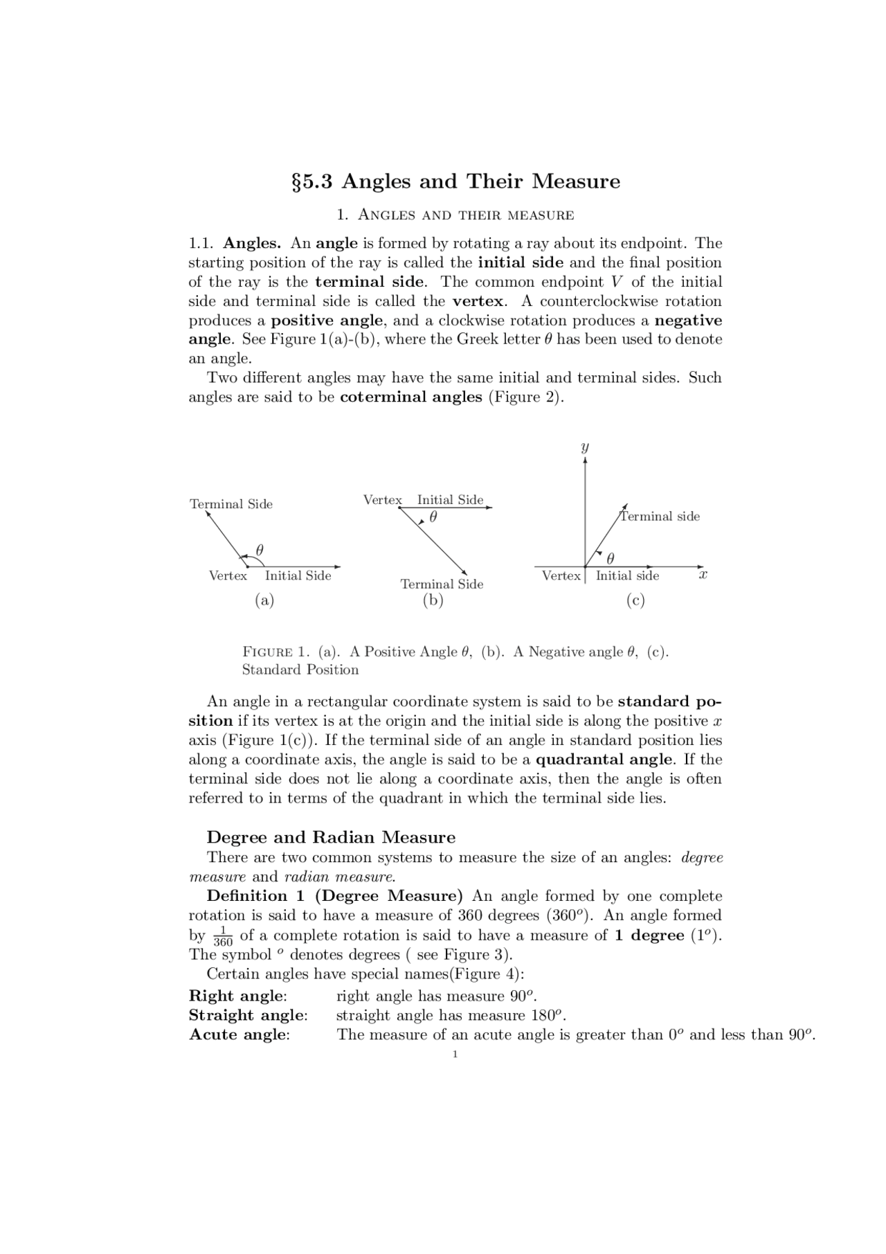 Angles And Their Measures Lecture Notes Math 1 Docsity