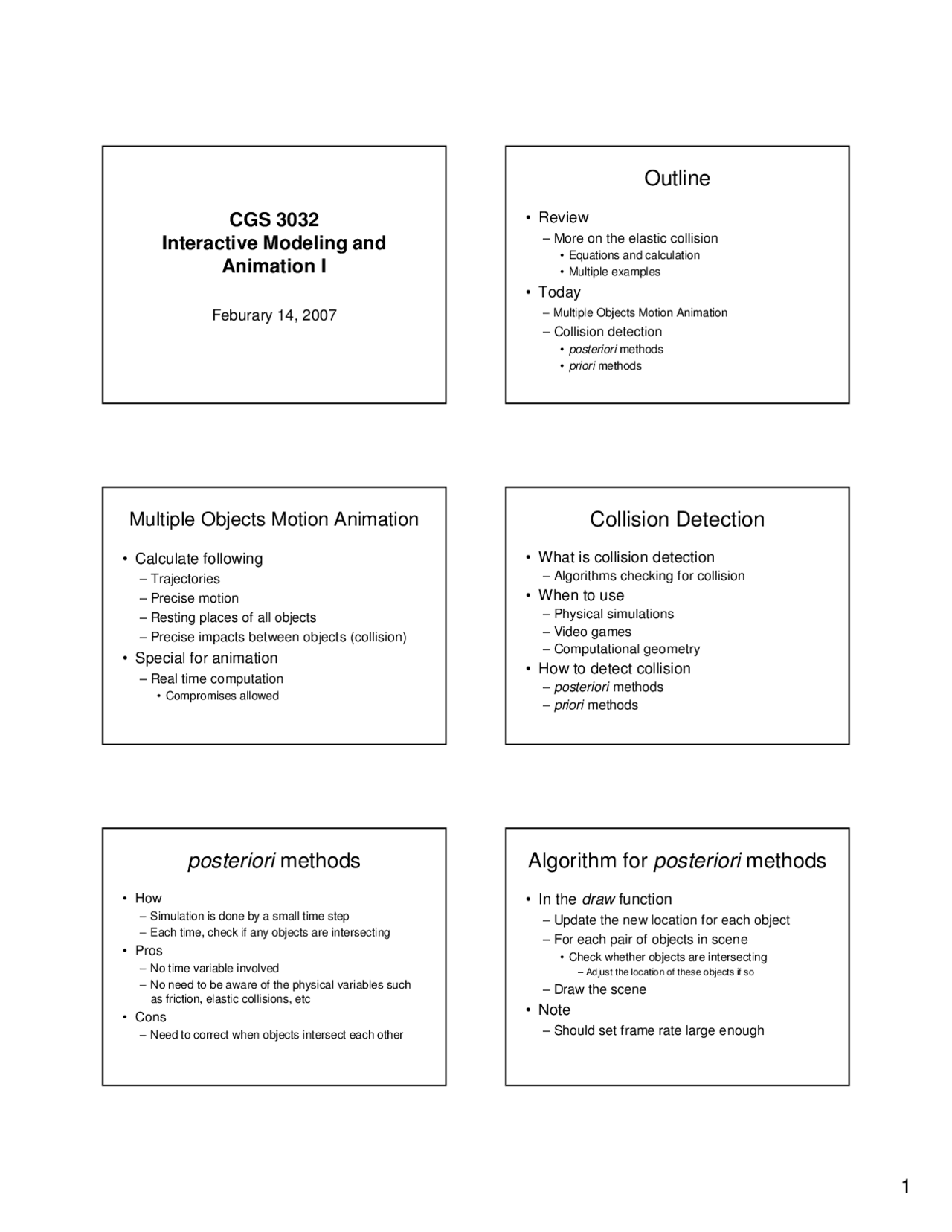 Slides On Multiple Objects Motion Animation Collision Detection Cgs 3032 Docsity