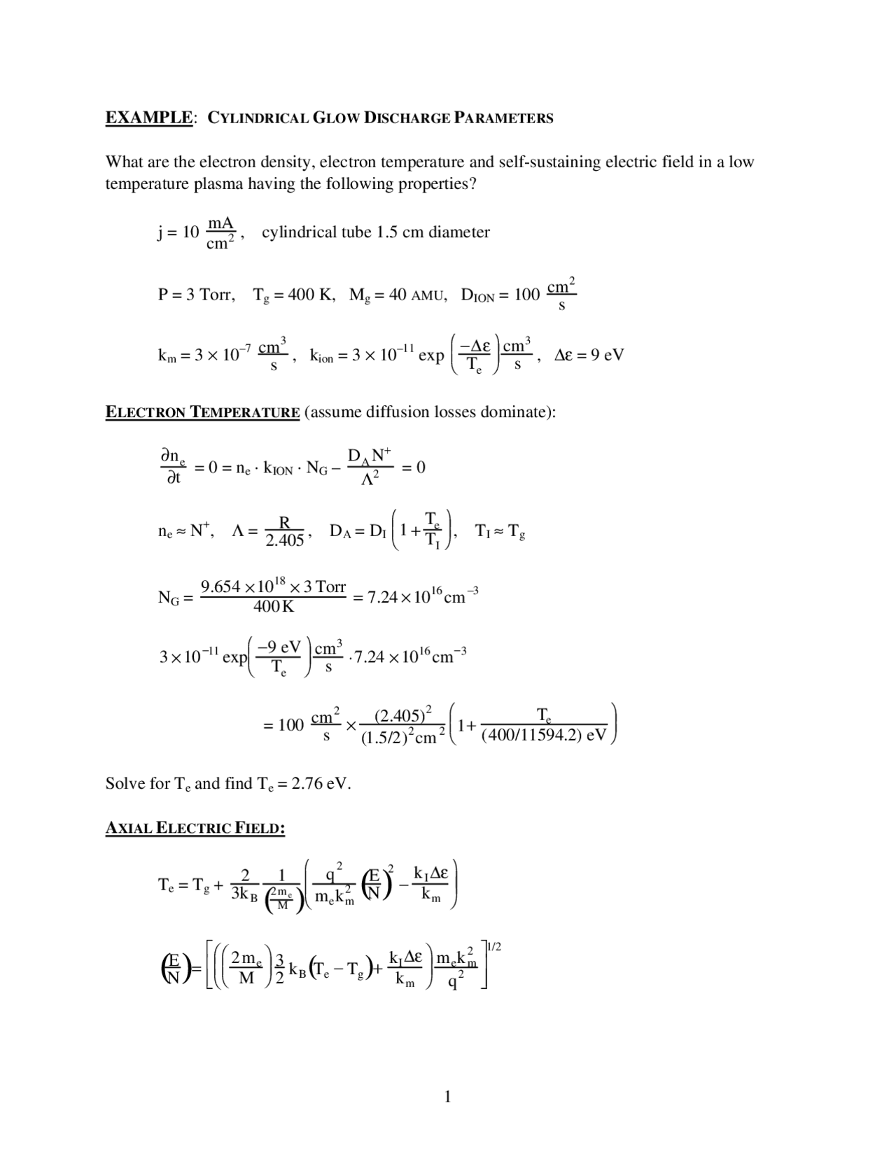 Notes On Electronic Temperature And Axial Electric Field Eecs 517