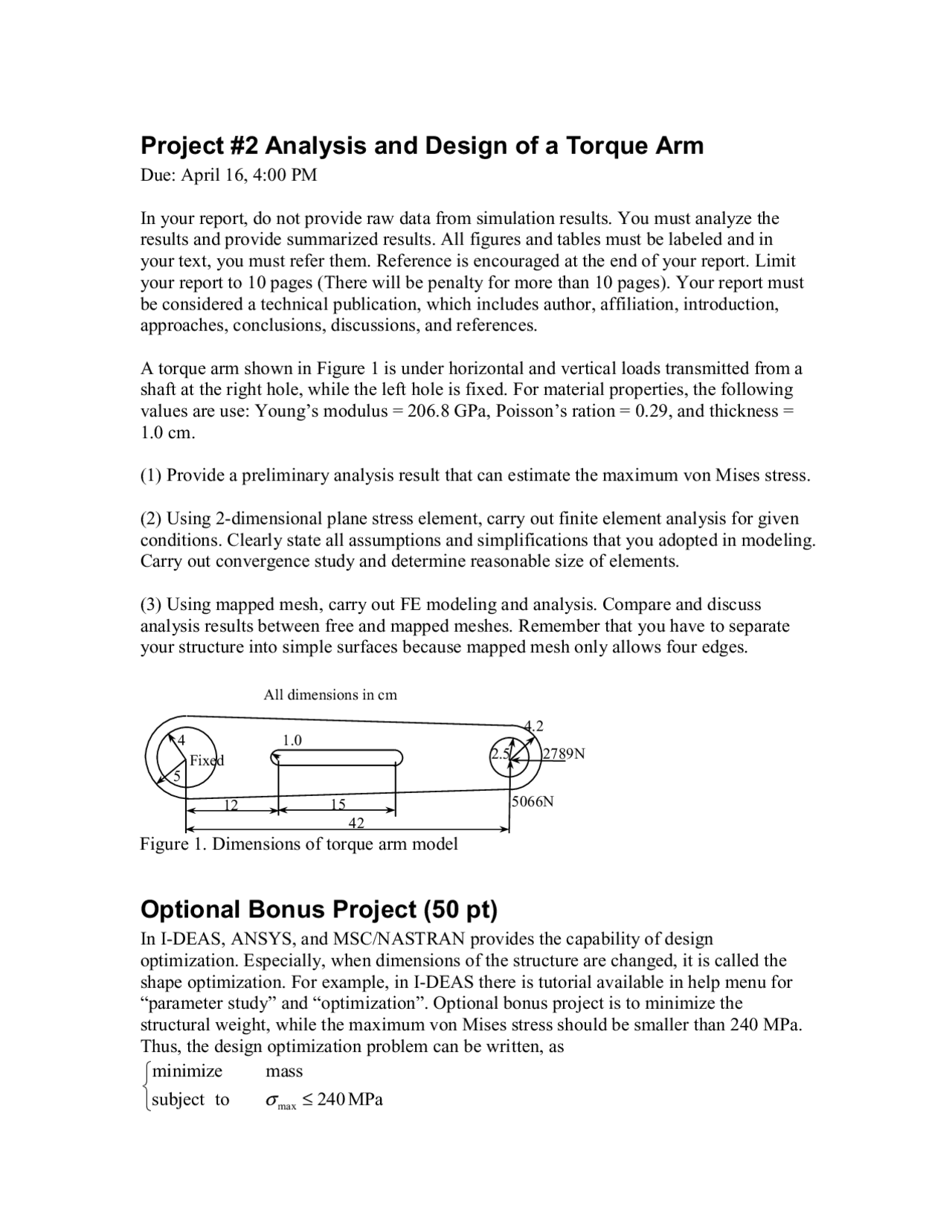 Project #2 - Analysis and Design of a Torque Arm | EML 5526 - Docsity