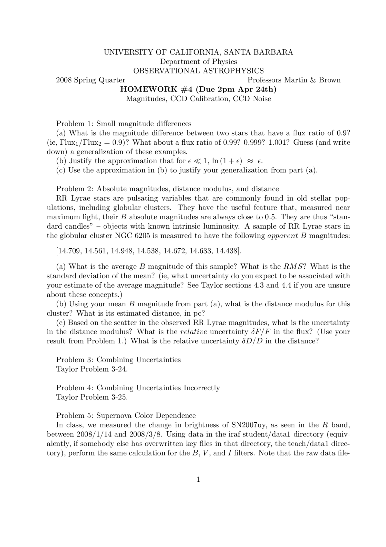 Homework 4 Practice Questions Observational Astrophysics Phys 134