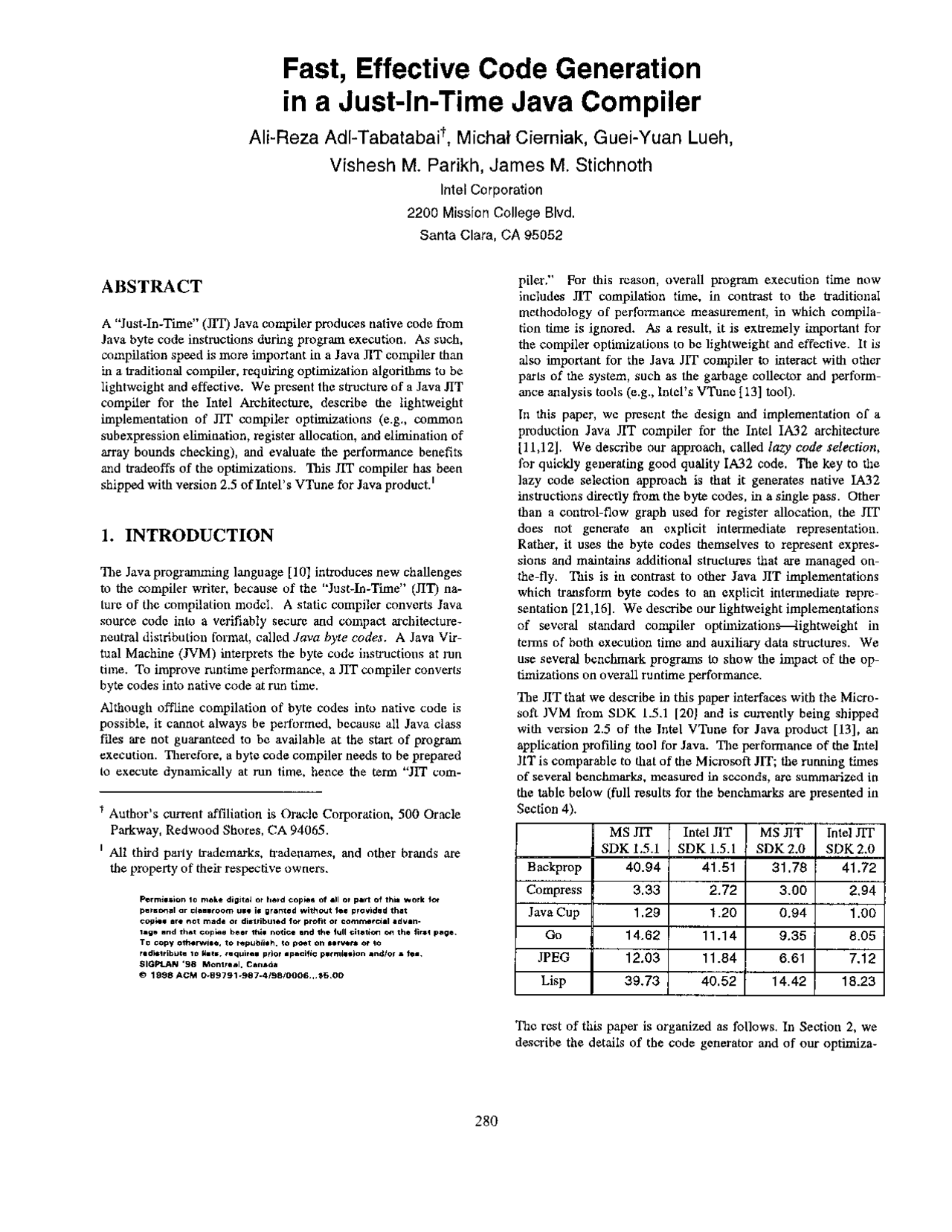 Fast Effective Code Generation In A Just In Time Java Compiler Csc 7700 Docsity