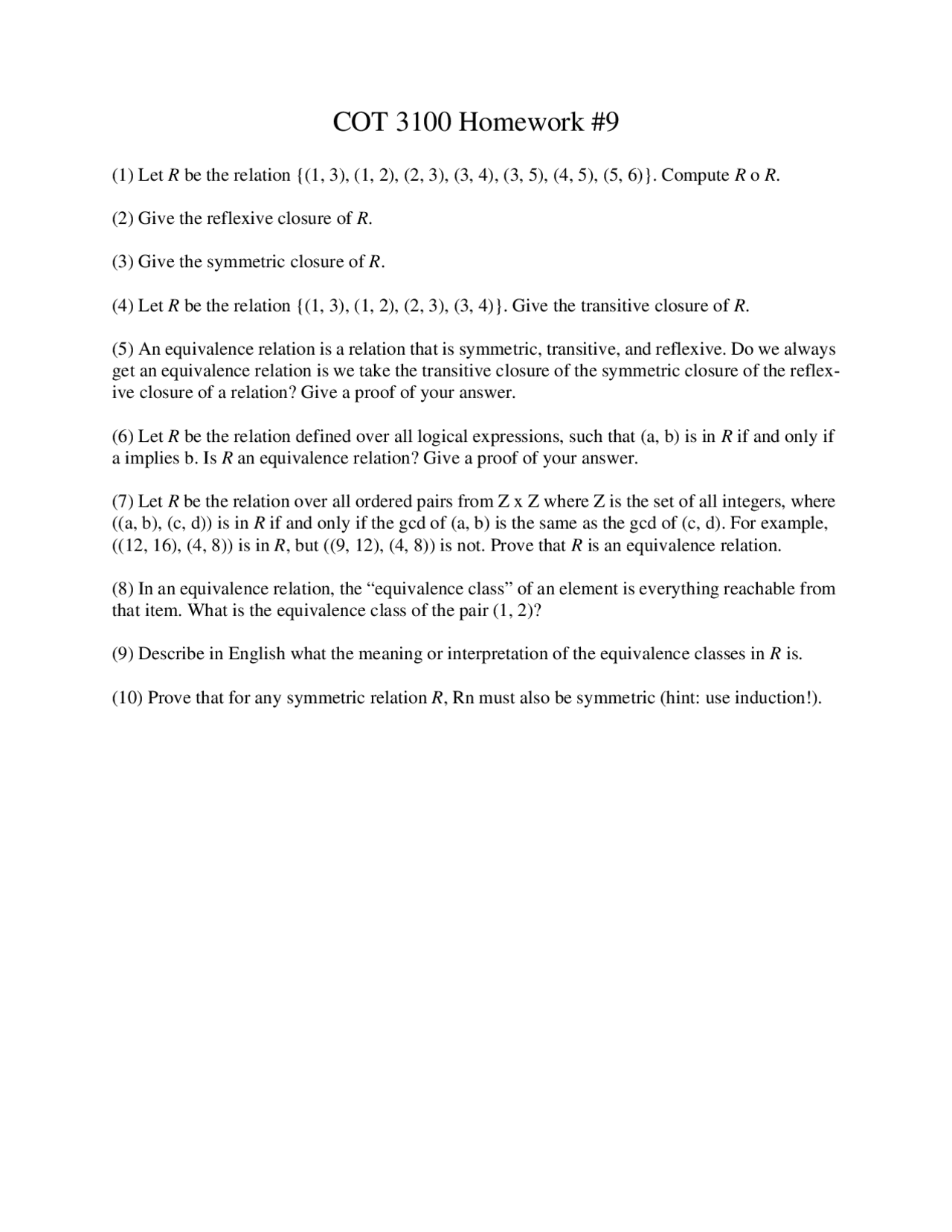 Applications Of Discrete Structure Homework 9 Cot 3100 Docsity