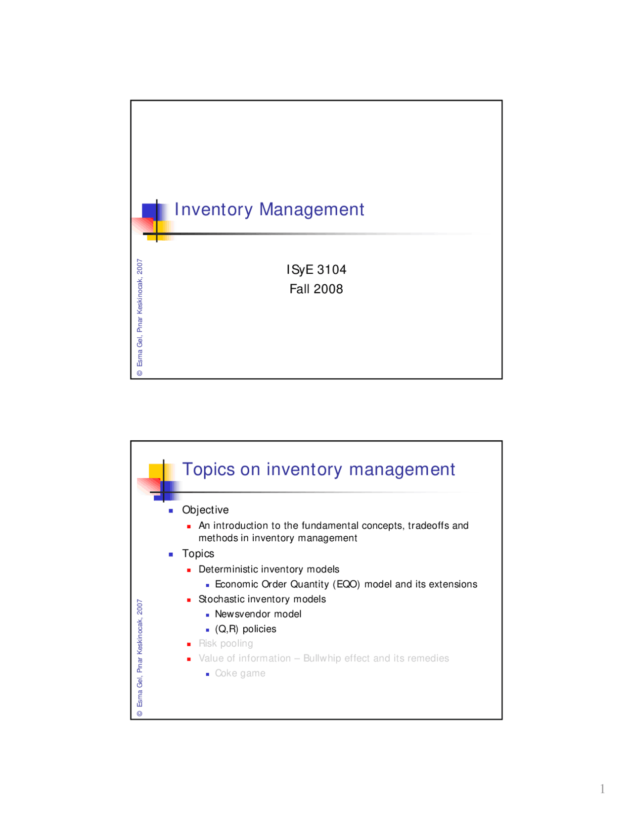 Inventory Management Lecture Slides Isye 3104 Docsity