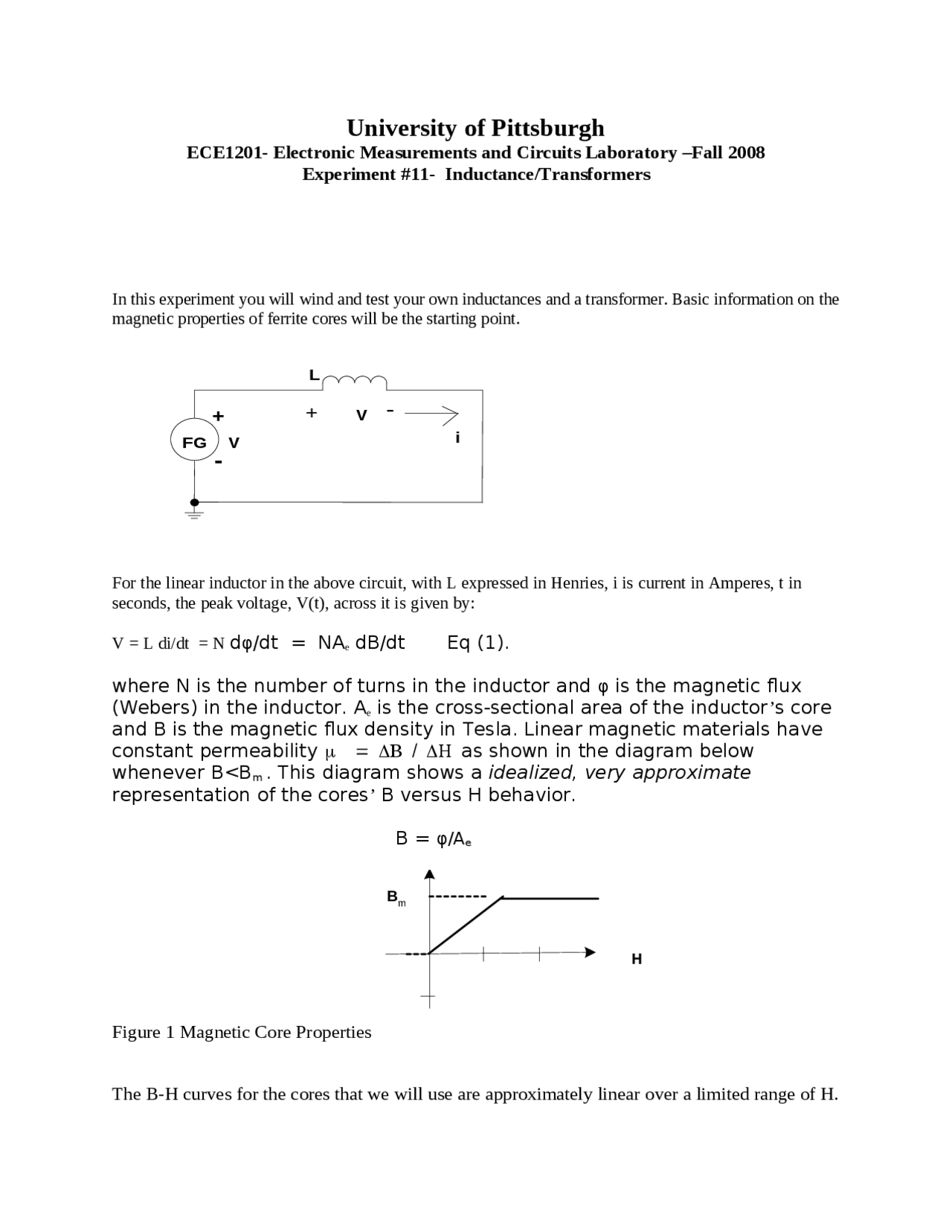 Experiment #11- Inductance or Transformers | ECE 1201 - Docsity