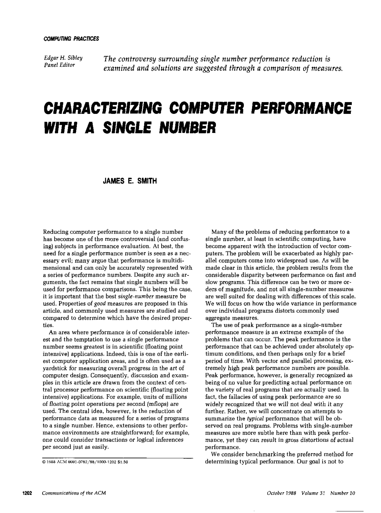 Characterizing Computer Performance with a Single Number | ECE 154 - Docsity
