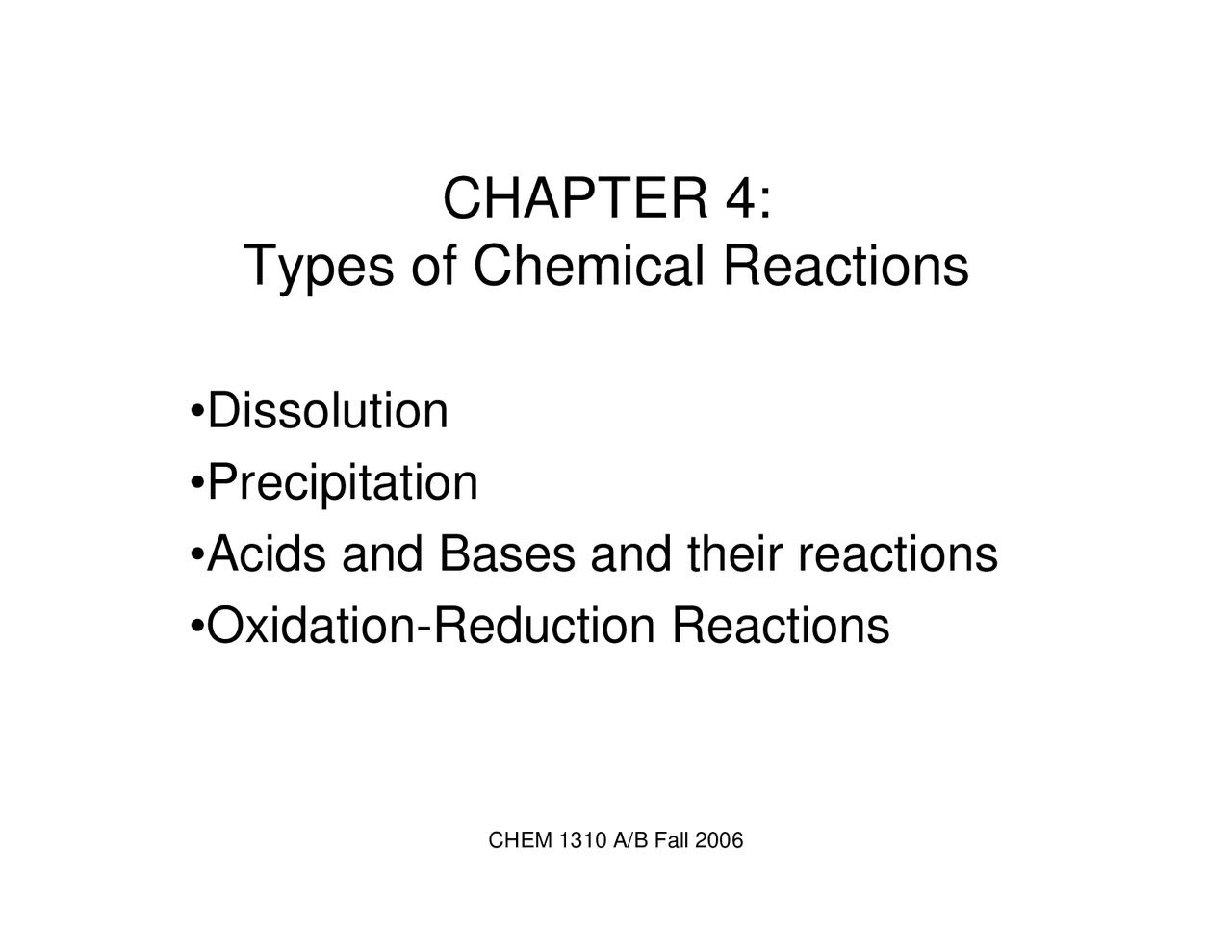 Types of Chemical Reactions in General Chemistry | CHEM 1310 - Docsity