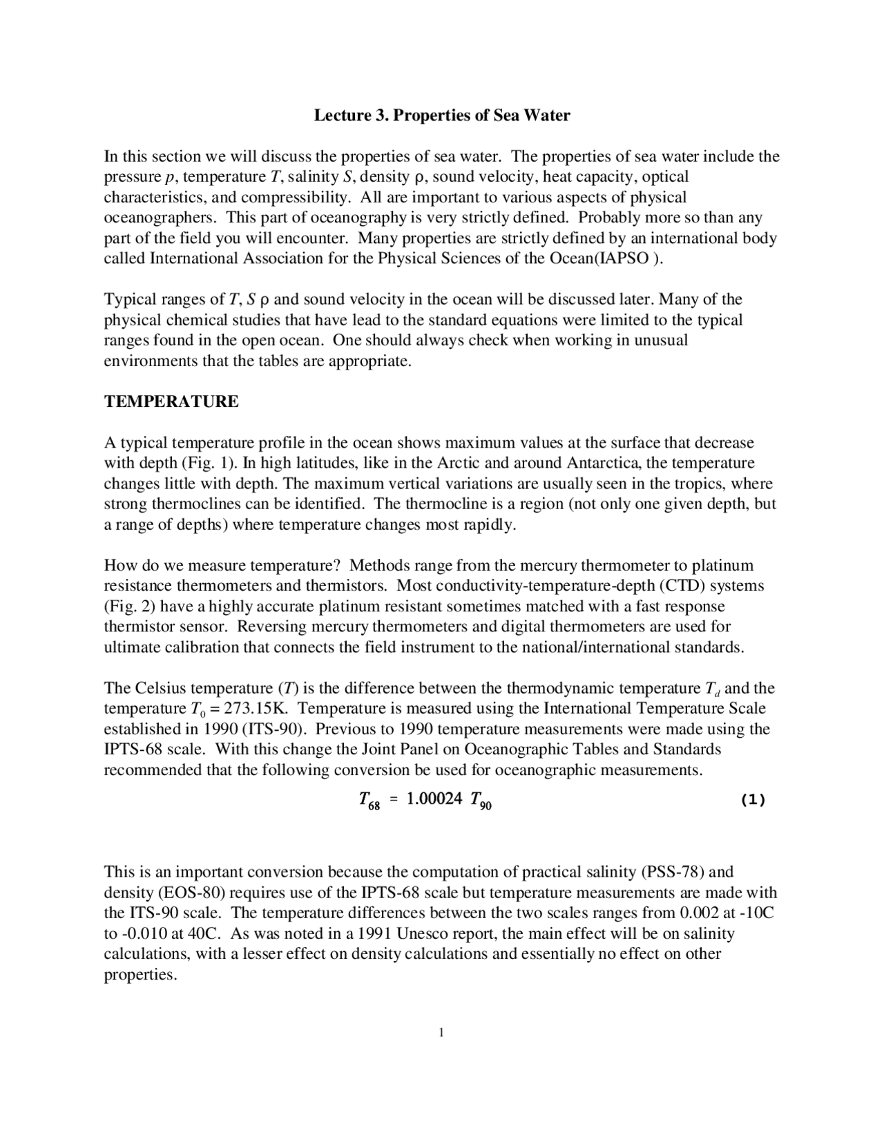 Properties Of Seawater Lecture Notes Ocp 6050 Docsity