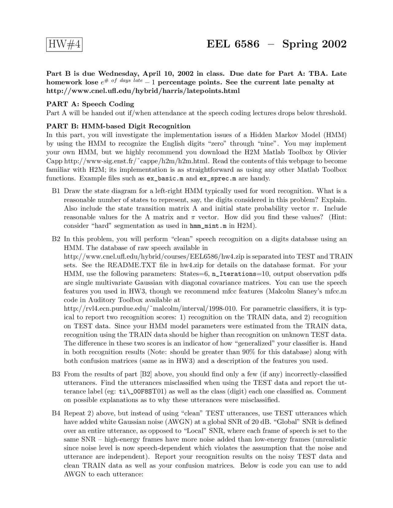 Speech Coding Hmm Based Digit Recognition Homework Iv Eel 6586