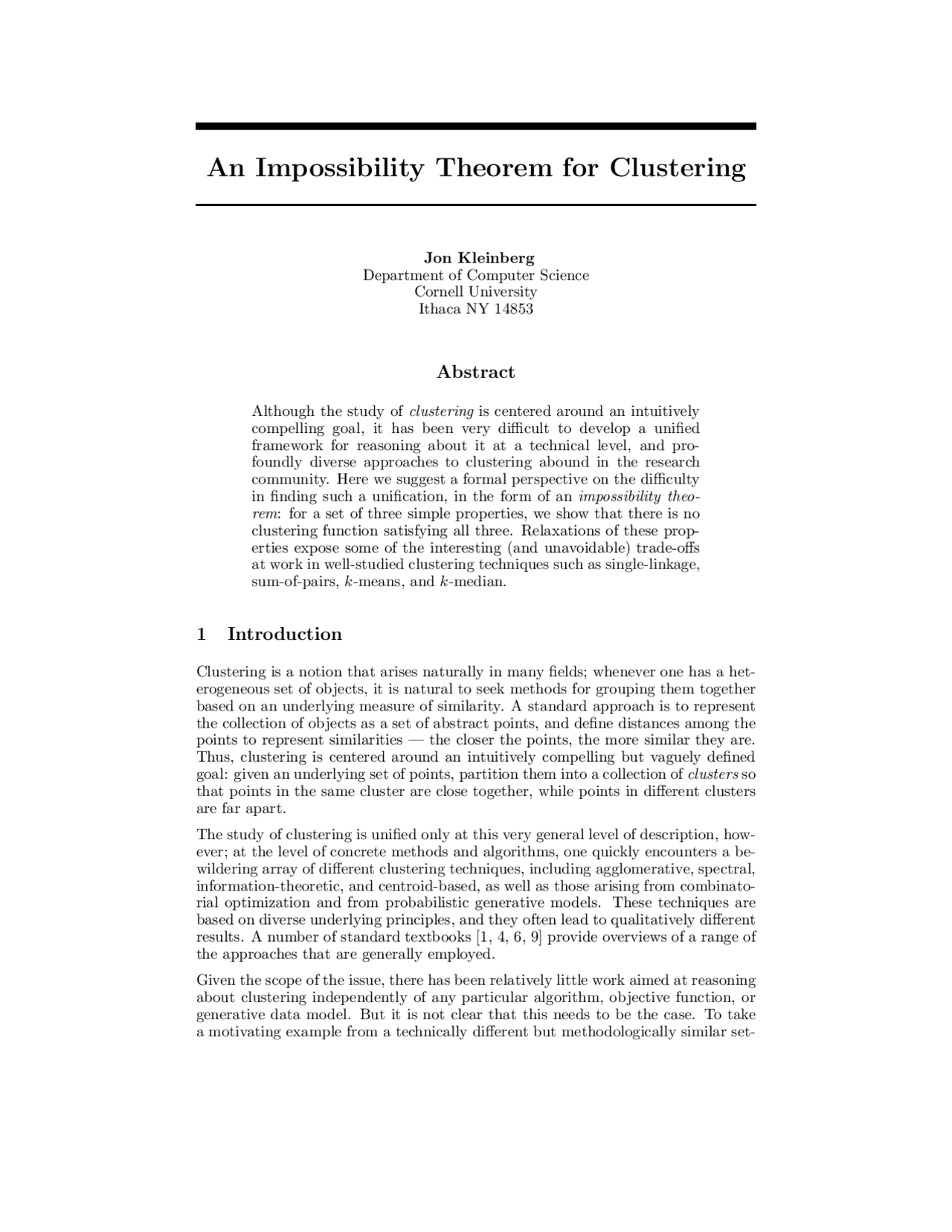 An Impossibility Theorem for Clustering - Report | CIS 6930 - Docsity