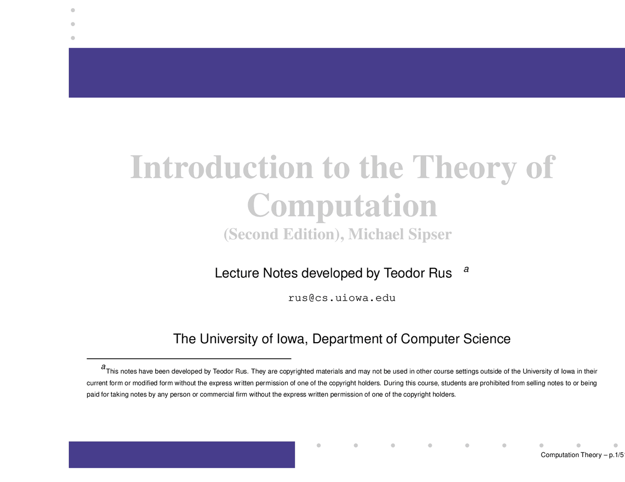 Introduction To Theory Of Computation Lecture Slides 22c 131 Docsity 3798