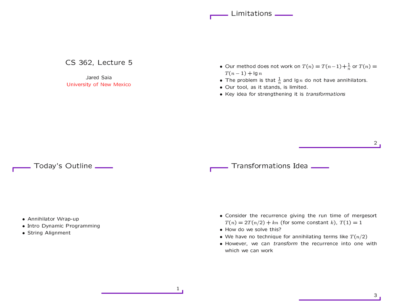 Introduction To Dynamic Programming String Alignment Slides Cs 362 3599