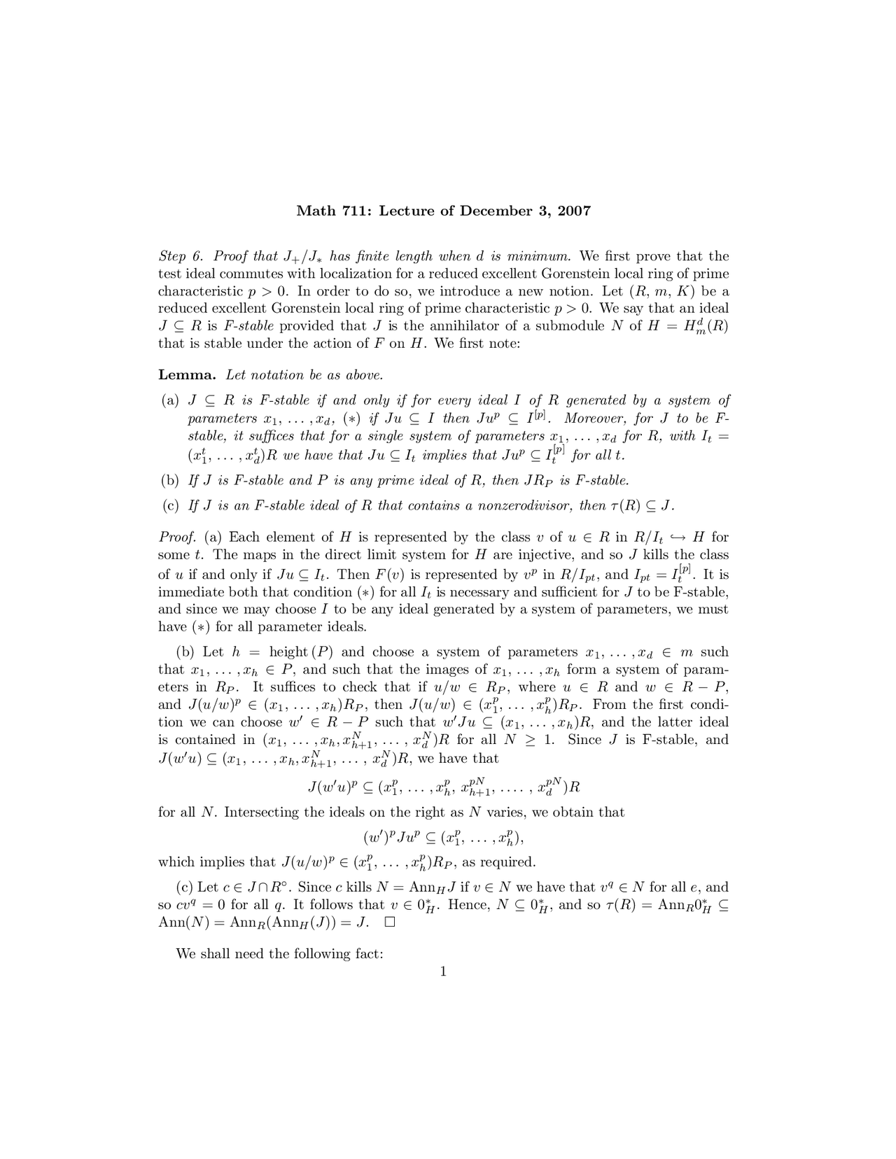 Proof That Jj Ha Finite Length When D Is Minimum Math 711 Docsity