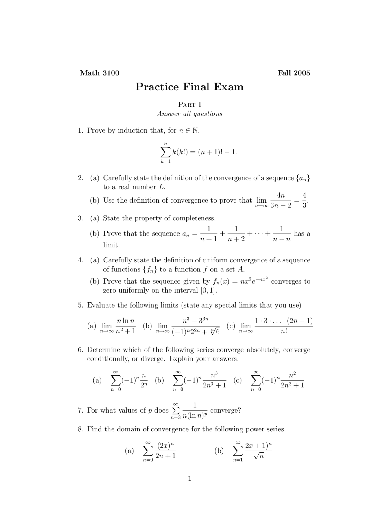 12 Questions On Order Maclaurin Polynomials Exam Math 3100 Docsity