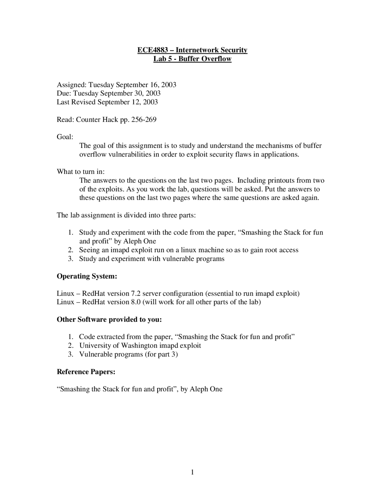 The Goals of Mechanism of Buffer Overflow in Network Security | ECE 4112 - Docsity