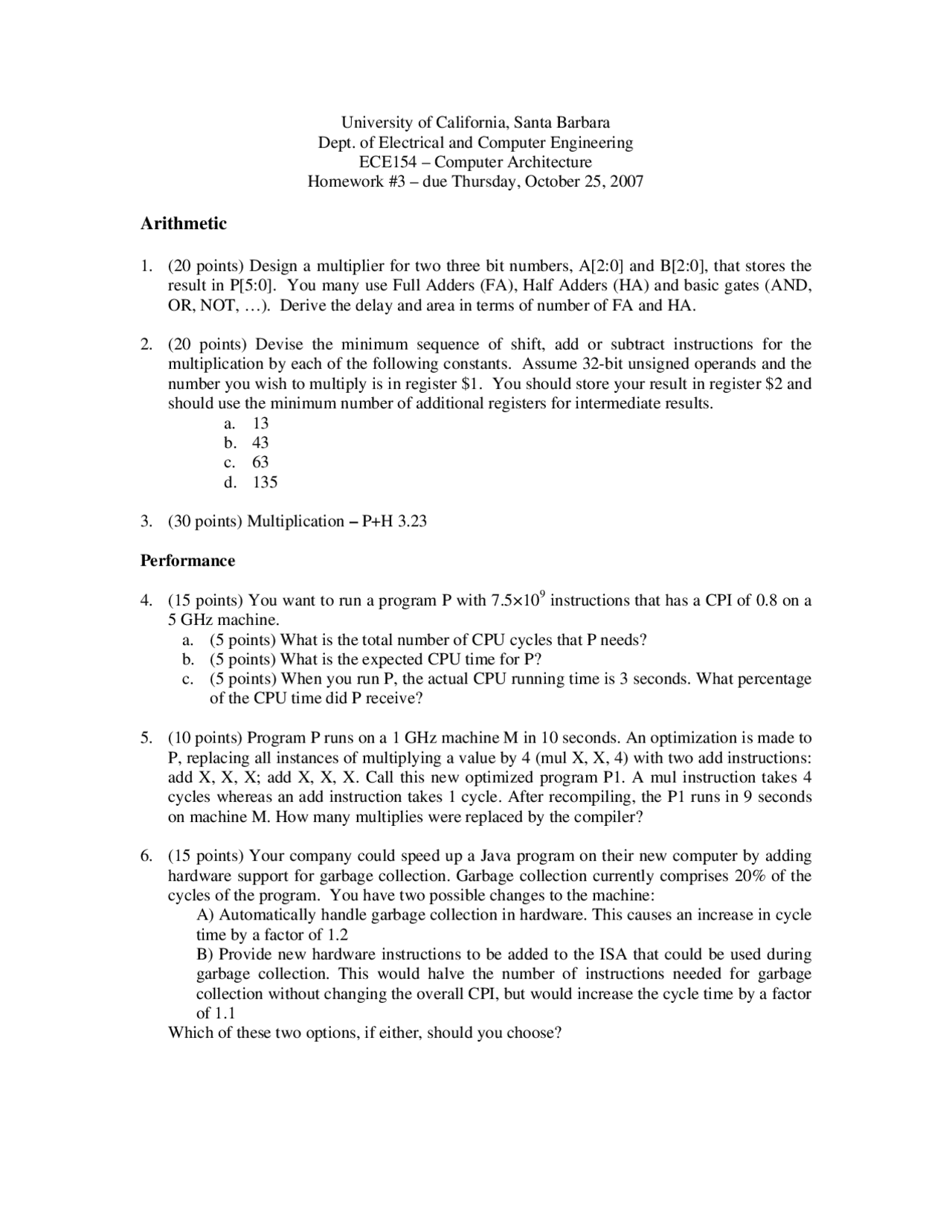 Homework 3 Practice Questions Introduction To Computer Architecture Ece 154 Docsity
