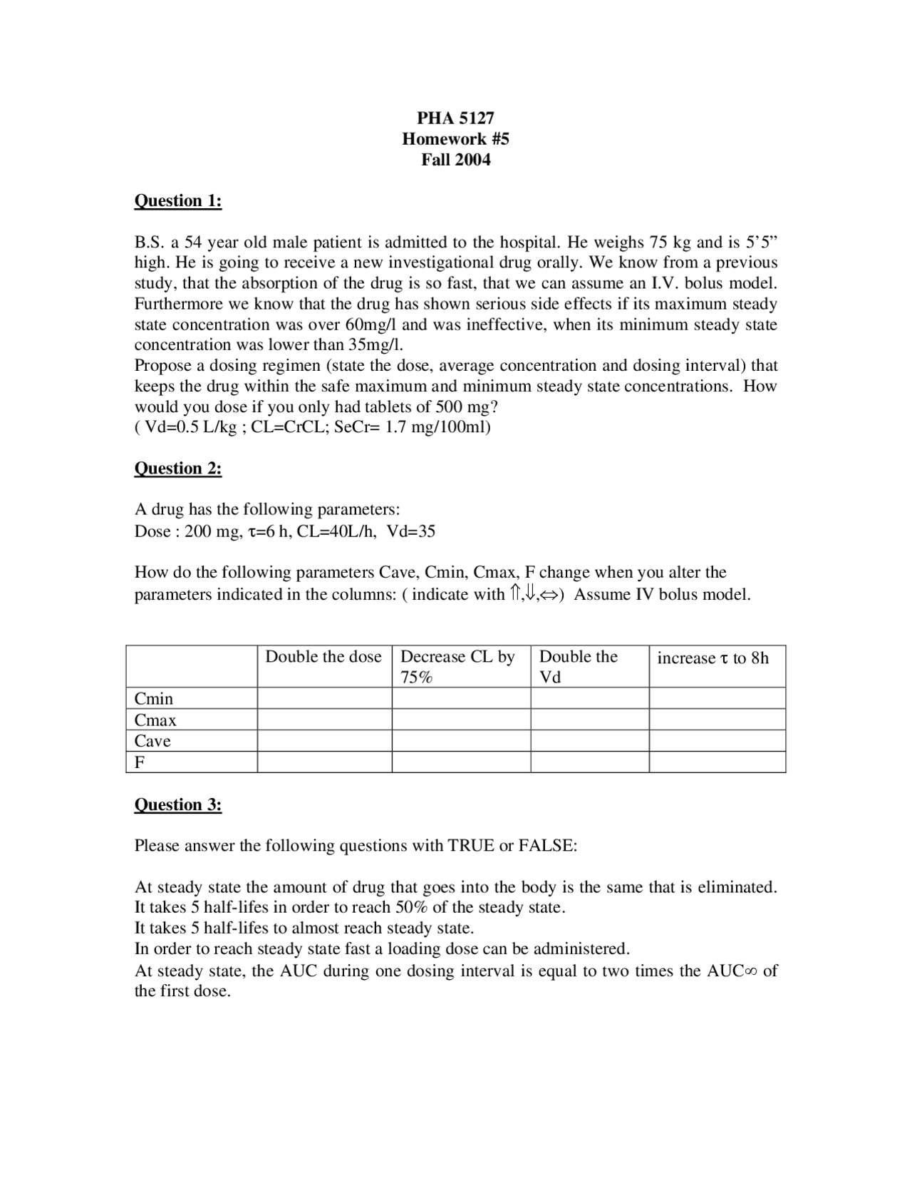 Dose Optimization I Homework 5 Problems Pha 5127 Docsity