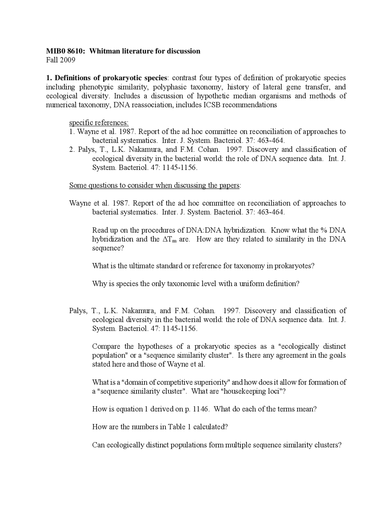 Definitions Of Prokaryotic Species Paper 1 Mibo 8610 Docsity