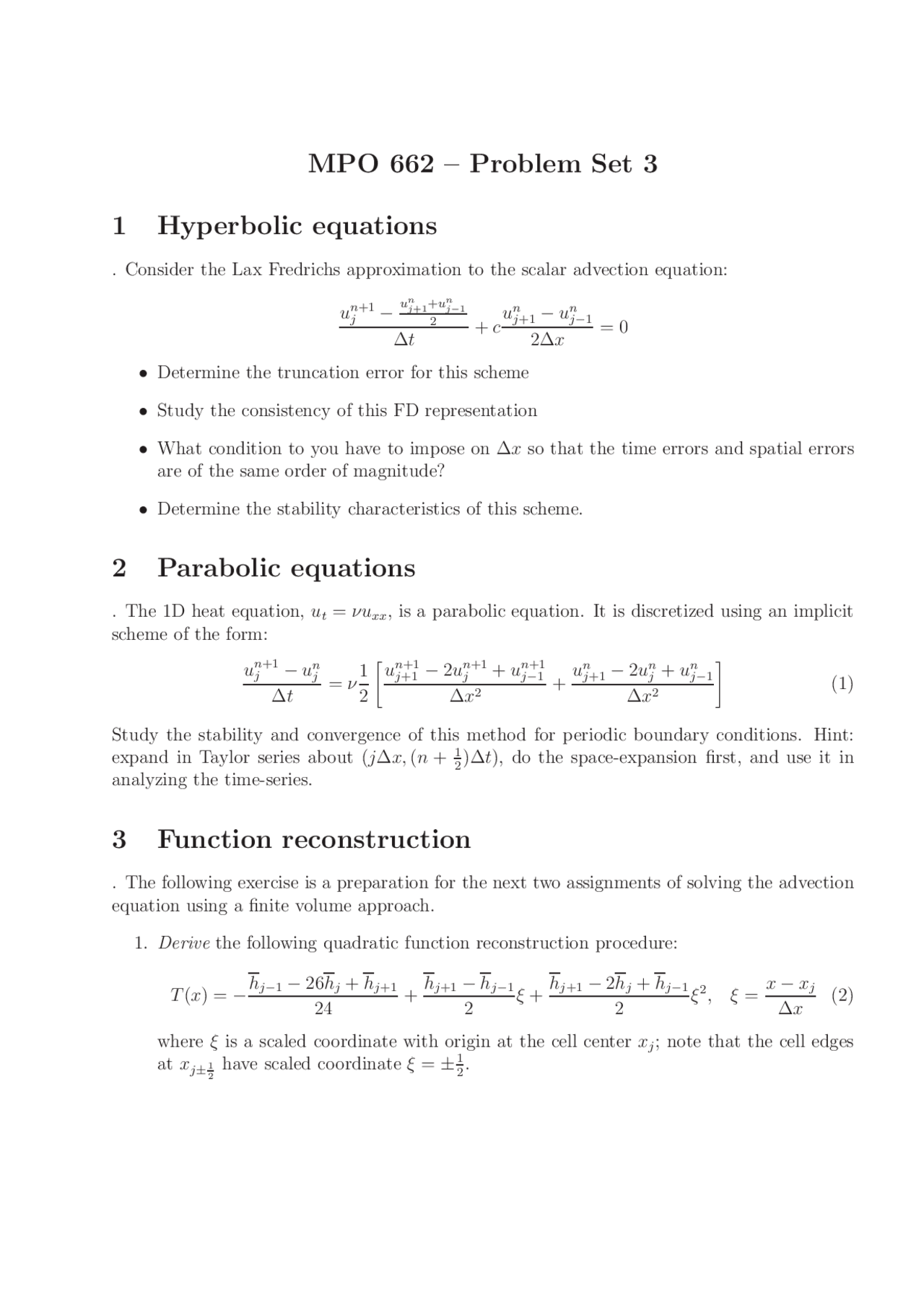 Problem Set 3 Computer Modeling Fluid Dynamics Mpo 662 Docsity