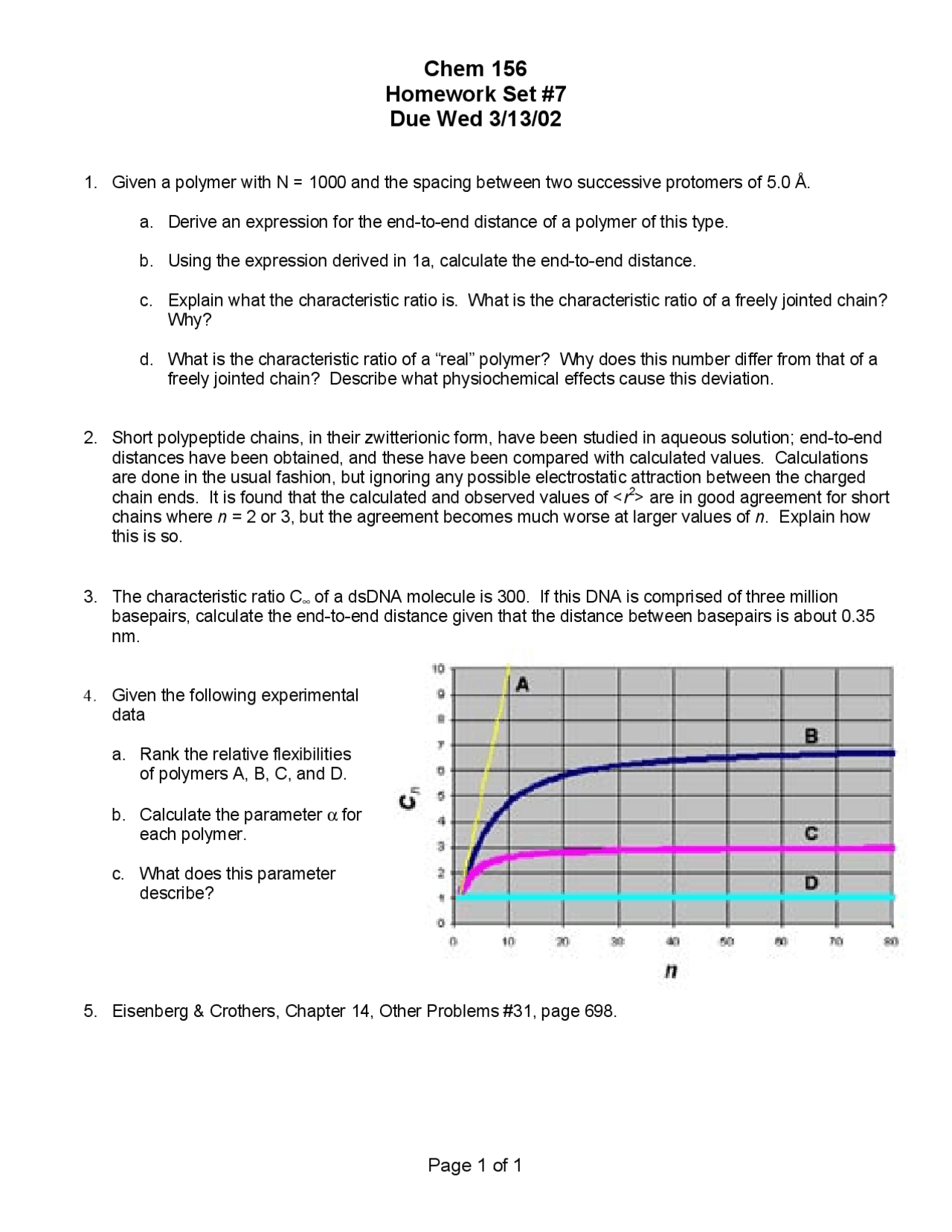 Homework Set 7 For Physical Biochemistry Chem 156 Docsity