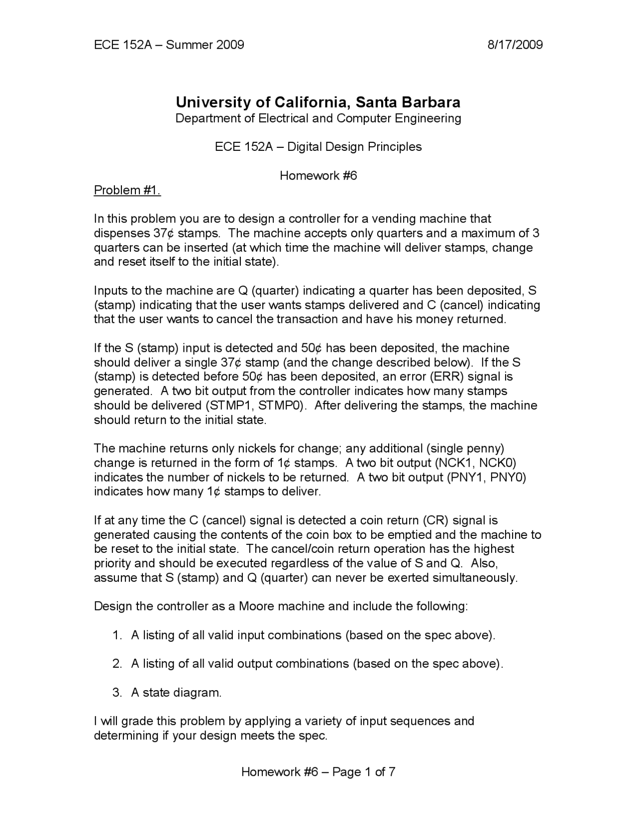 Unsolved Homework 6 Digital Design Principles Mcdb 152 Docsity