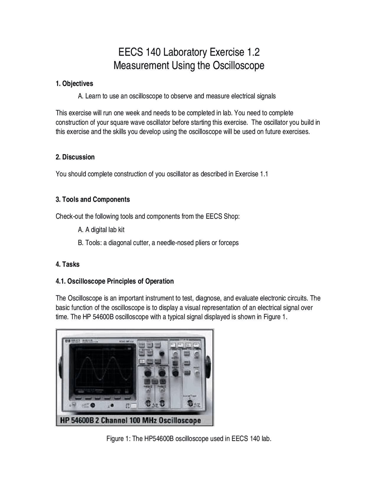Measurement Using The Oscilloscope Laboratory 2 Eecs 140 Docsity