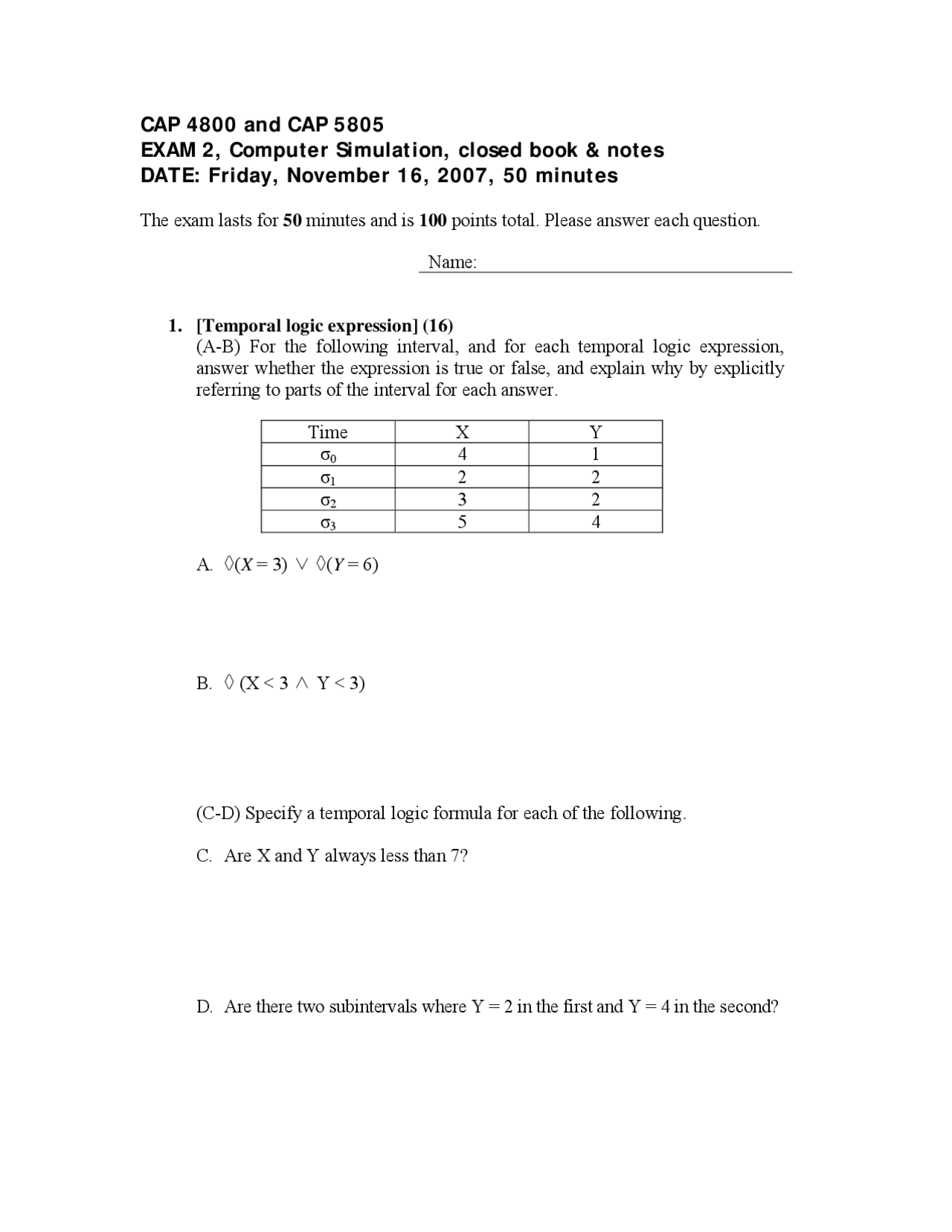 Exam 2 Computer Simulation Closed Books And Notes Cap 4800 Docsity