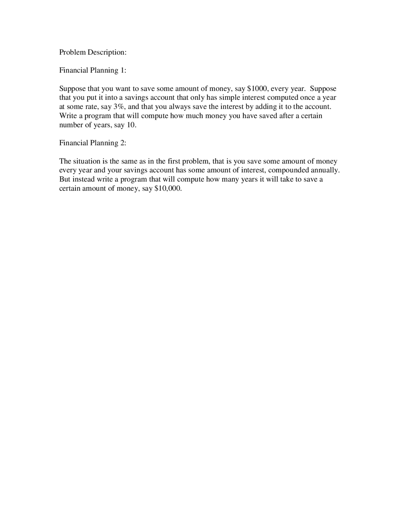 Introduction To Computer Programming Problem Description Cps 196 Docsity