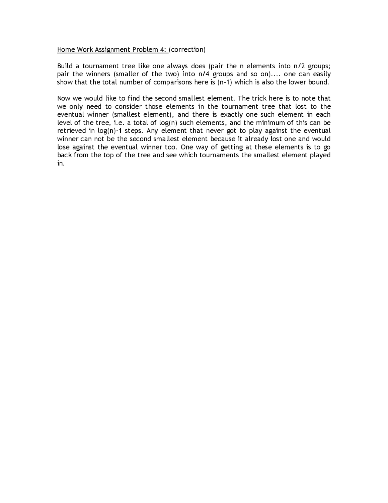Find The Second Smallest Elements In Analysis Of Algorithms Homework