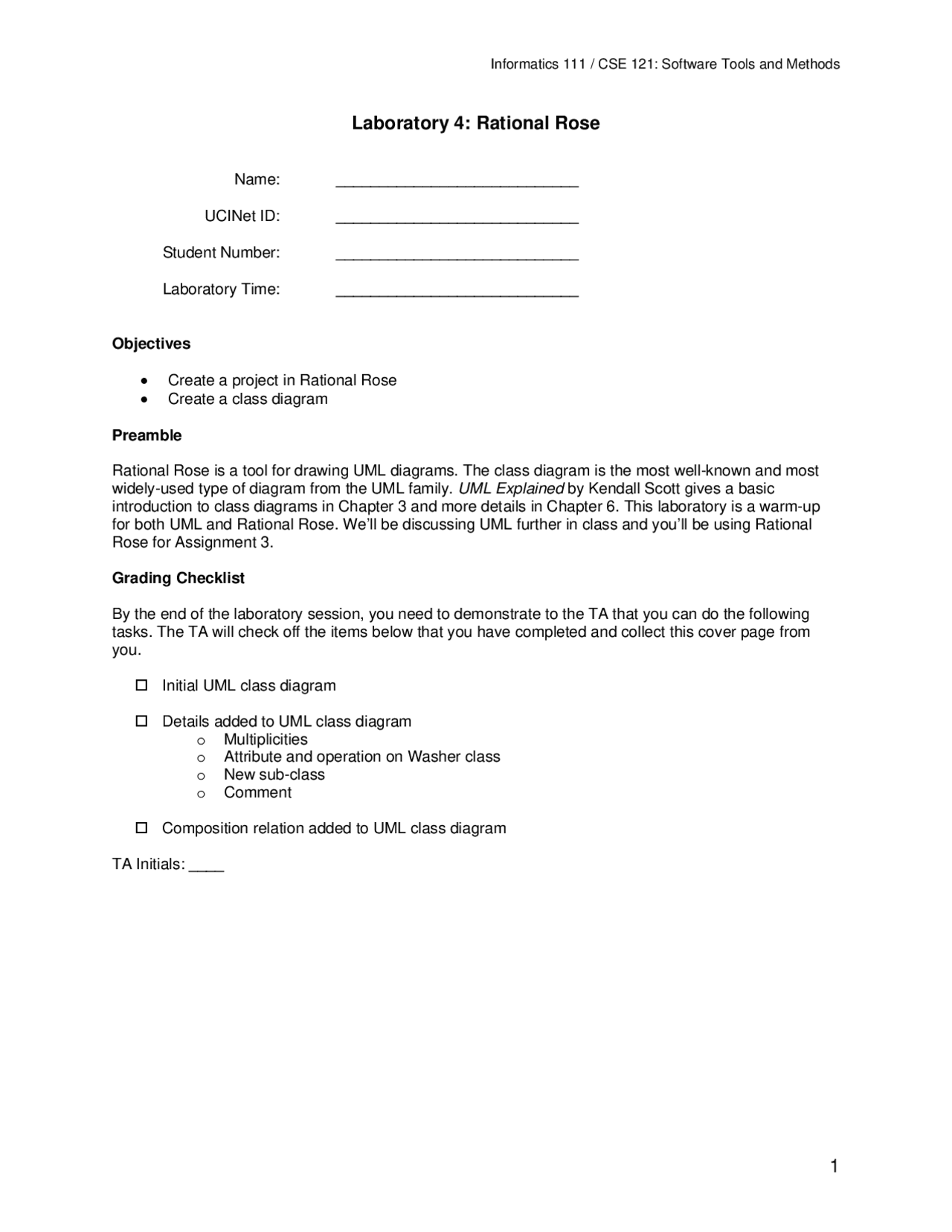Rational Rose - Laboratory 4 | Software Tools and Methods | CSE 121 - Docsity