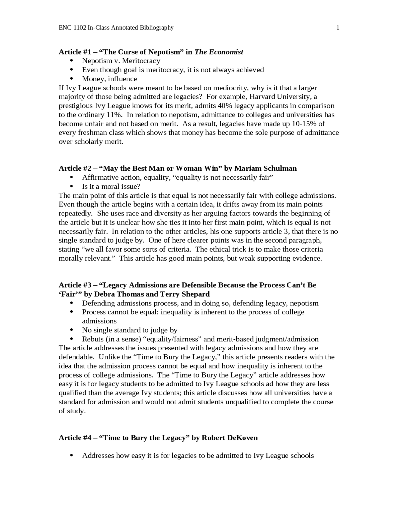 Class Annotated Bibliography Argument And Persuasion Enc 1102 Docsity