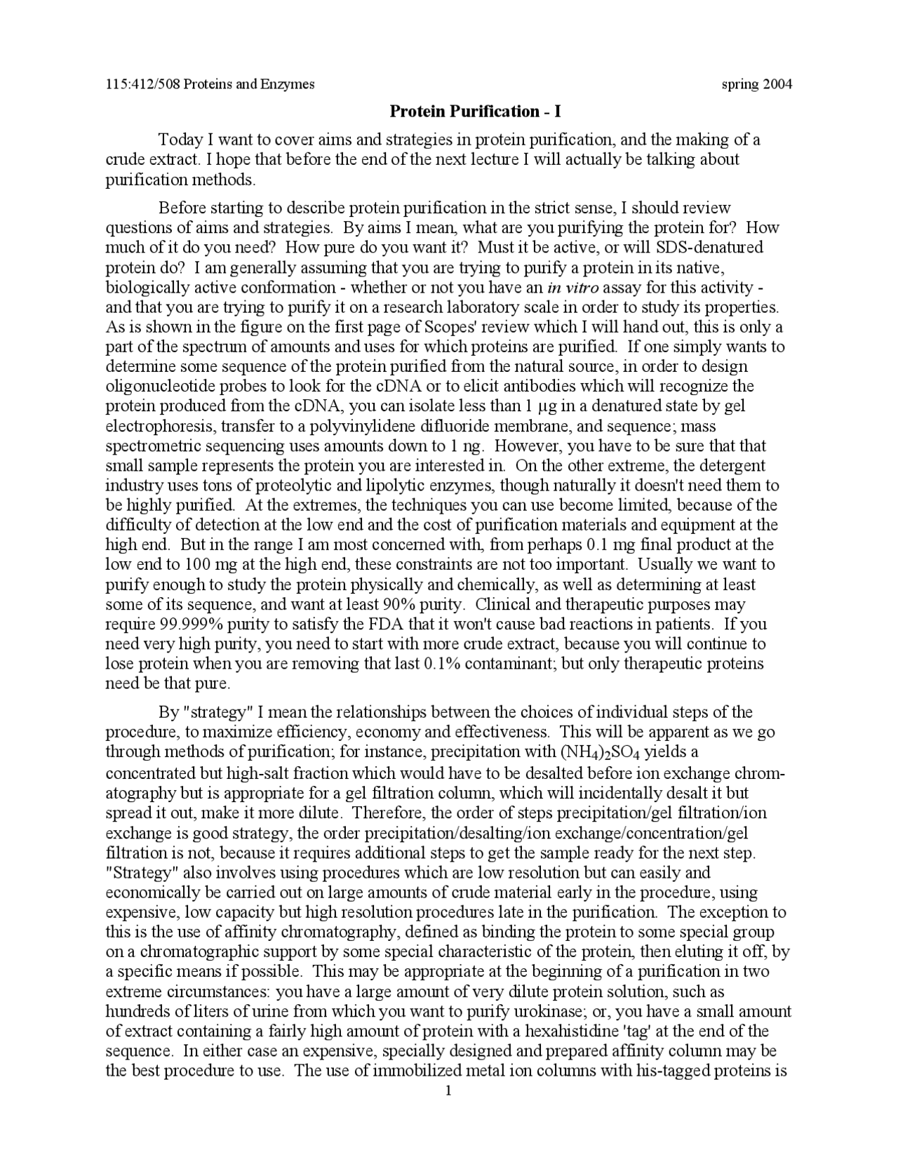 Protein Purification 1 Lecture Notes 350 361 Docsity