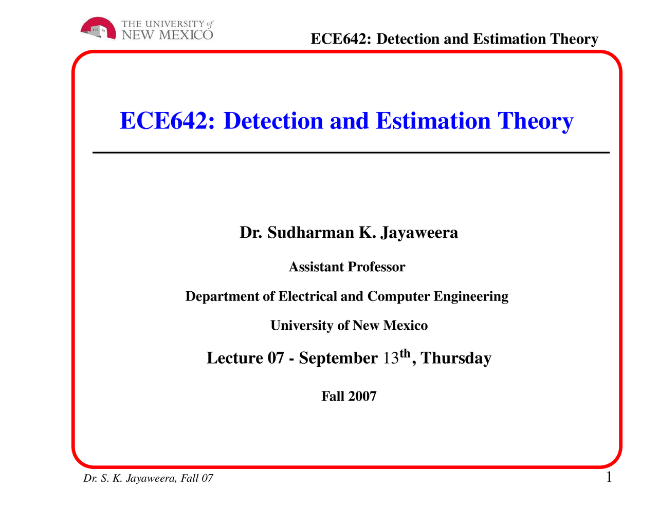 Detection And Estimation Theory Lecture Slides Ece 642 Docsity