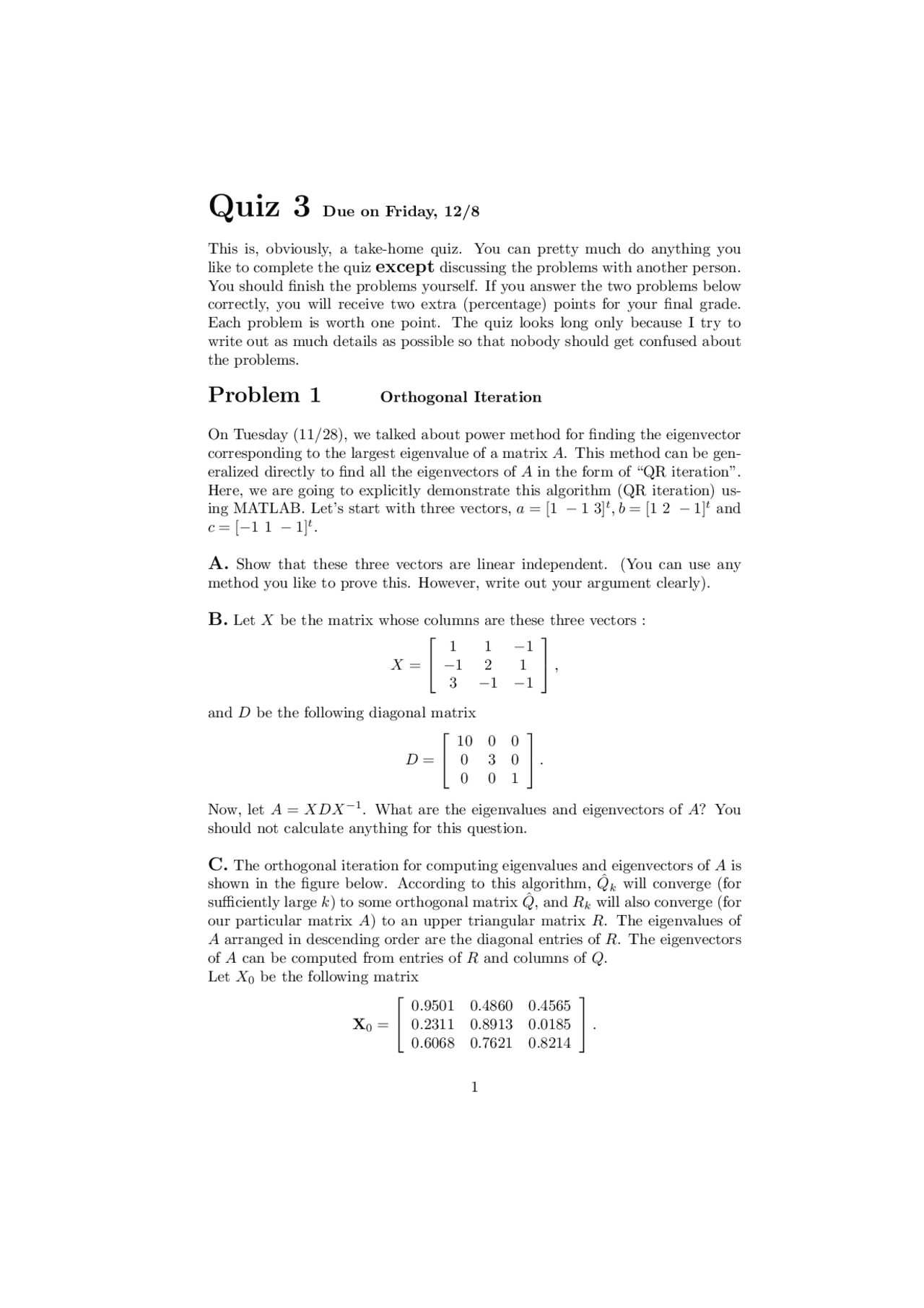Problems On Orthogonal Iteration Numerical Analysis Computing Cot 8012