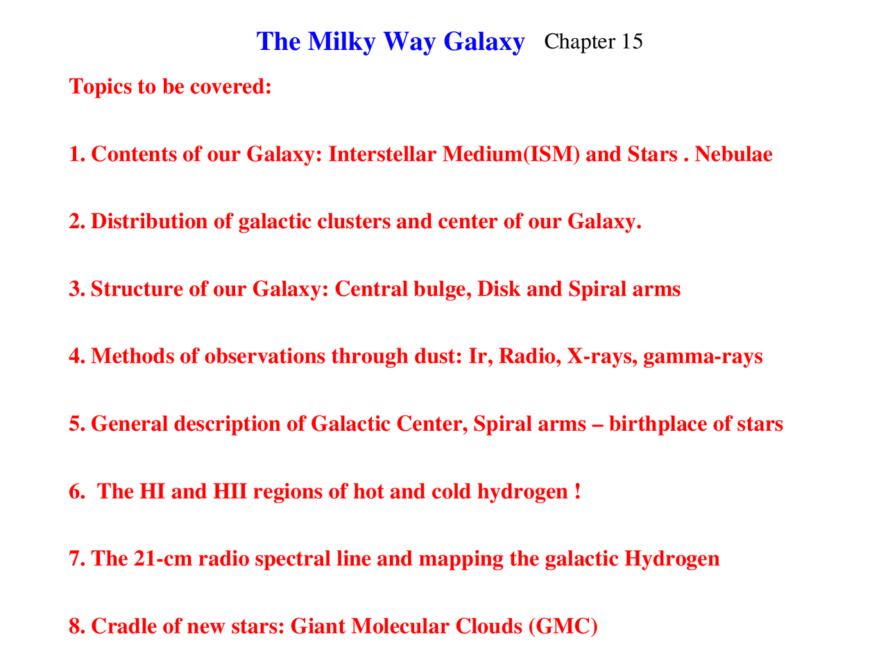 The Milky Way Galaxy Lecture Slides Physics 20 Docsity