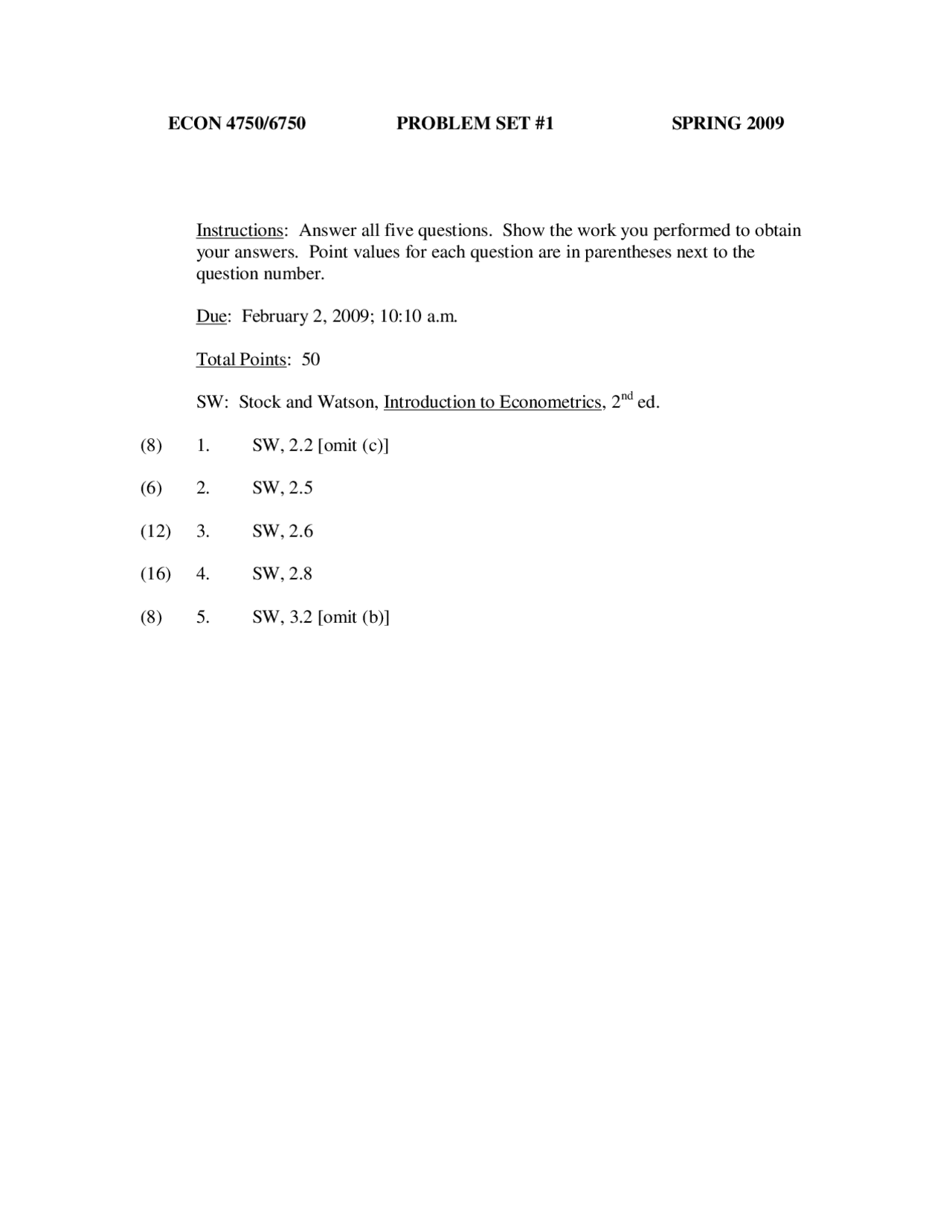 Problem Set 1 Introduction To Econometrics Econ 4750 Docsity