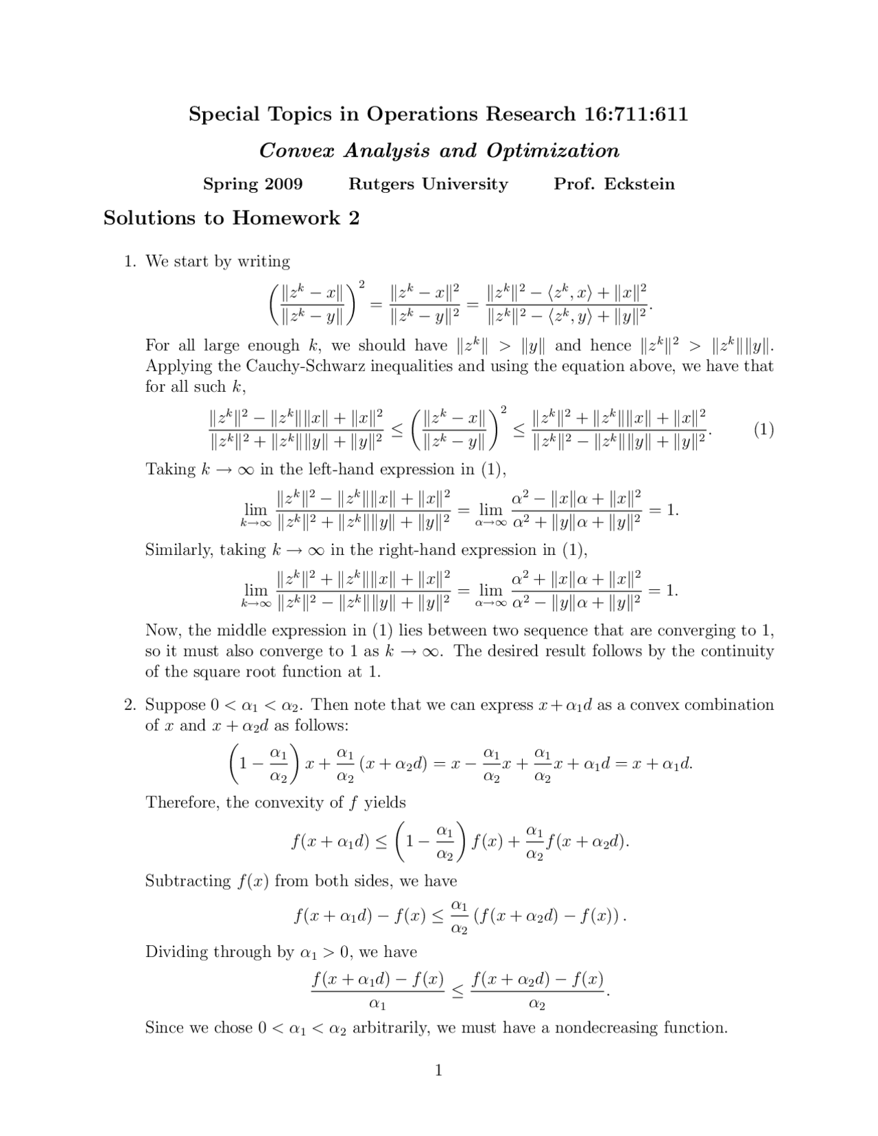5 Solved Problems On Convex Analysis And Optimization Homework 2