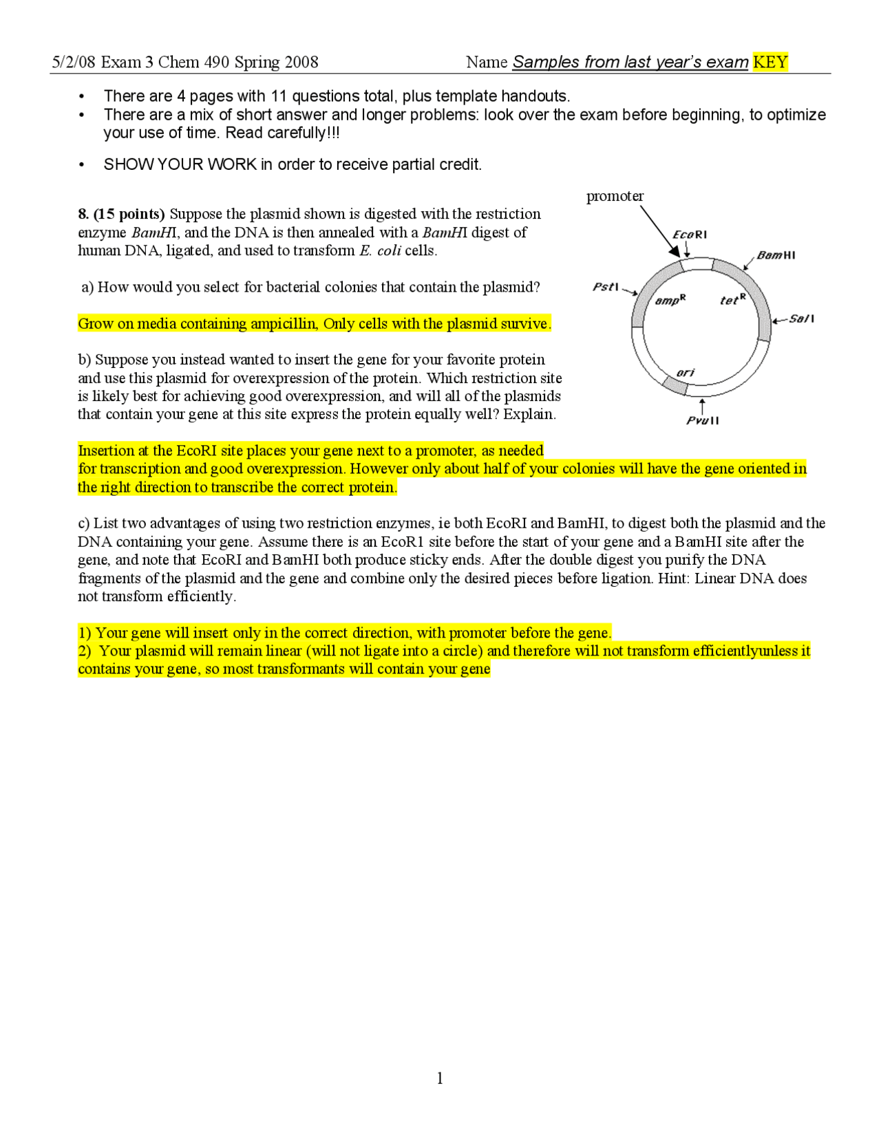 Exam 3 With Answer Key Biochemistry For Chemists Chem 490 Docsity