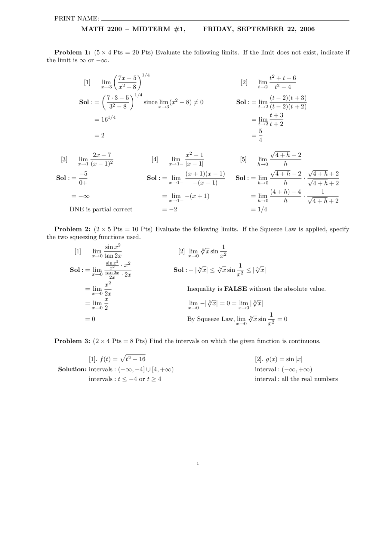 10 Solved Problems Midterm Exam Analytic Geometry And Calculus Math