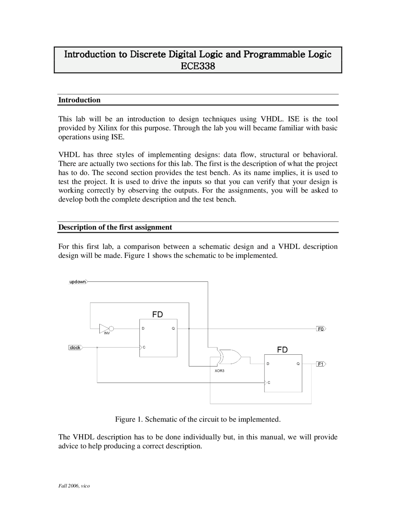 Introduction To Design Techniques Using Vhdl Lab Ece 338 Docsity