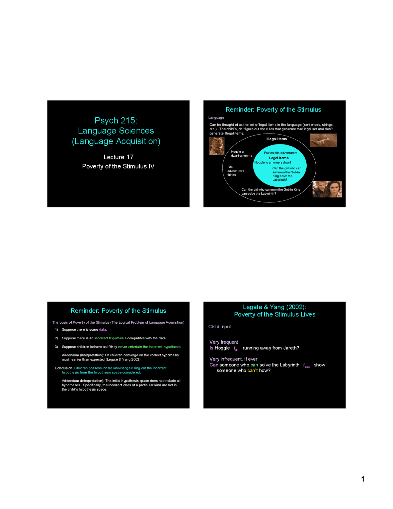 Poverty of the Stimulus IV - Lecture Slides | Psych 215 - Docsity